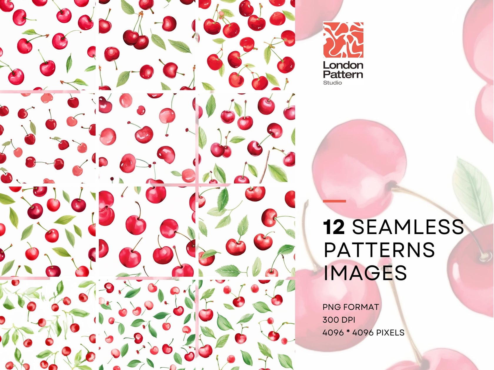Cherries Galore Seamless Pattern, Cherry Collection, Clip Art – Clipartset
