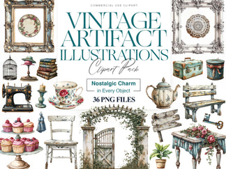 Shabby Vintage Clipart, Antique Object, Rustic Cottage Core – Clipartset