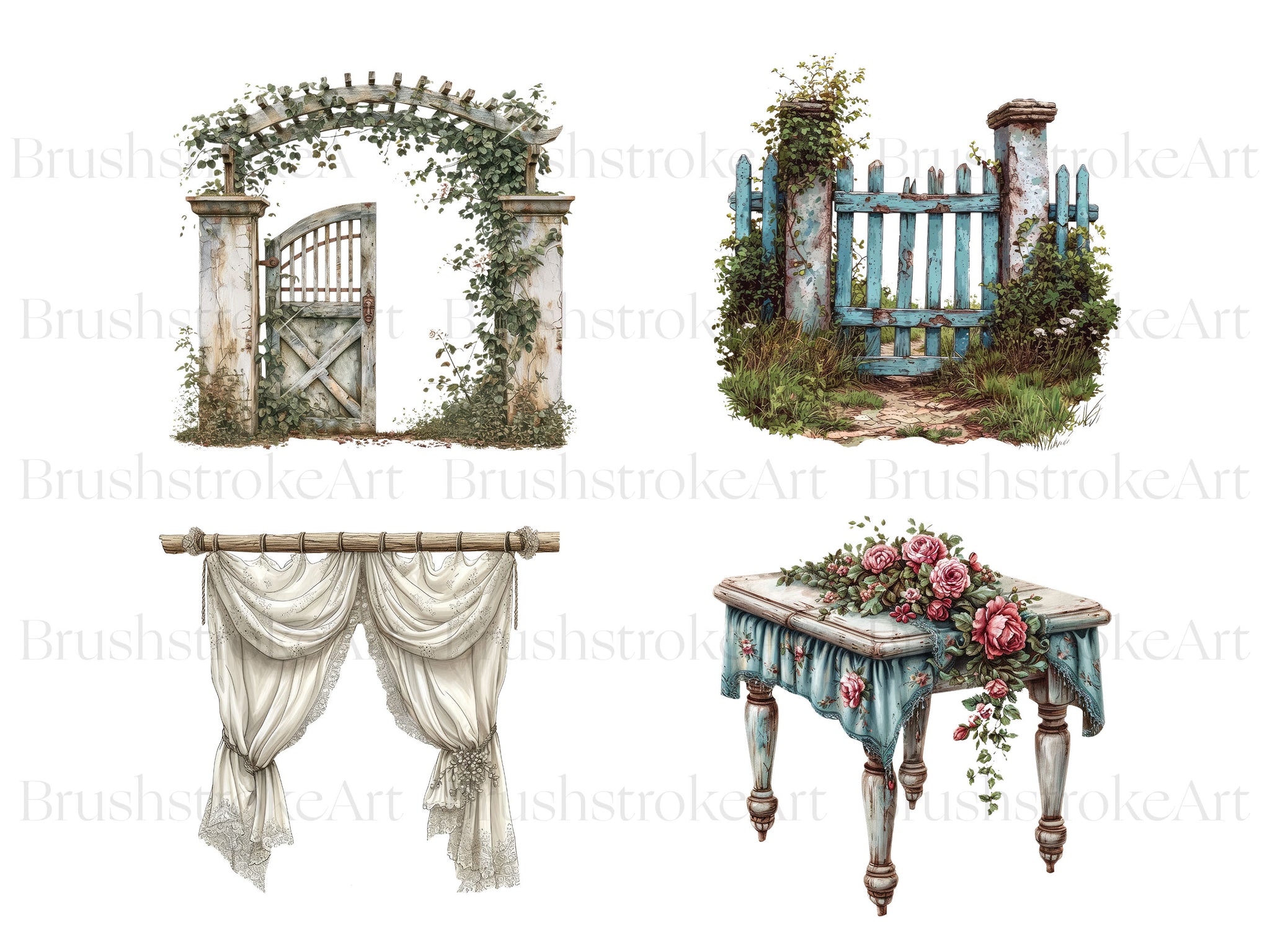 Shabby Vintage Clipart, Antique Object, Rustic Cottage Core – Clipartset