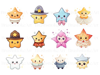 Kawaii Stars Clipart, Chibi Star, Colorful, Rainbow Stars – Clipartset