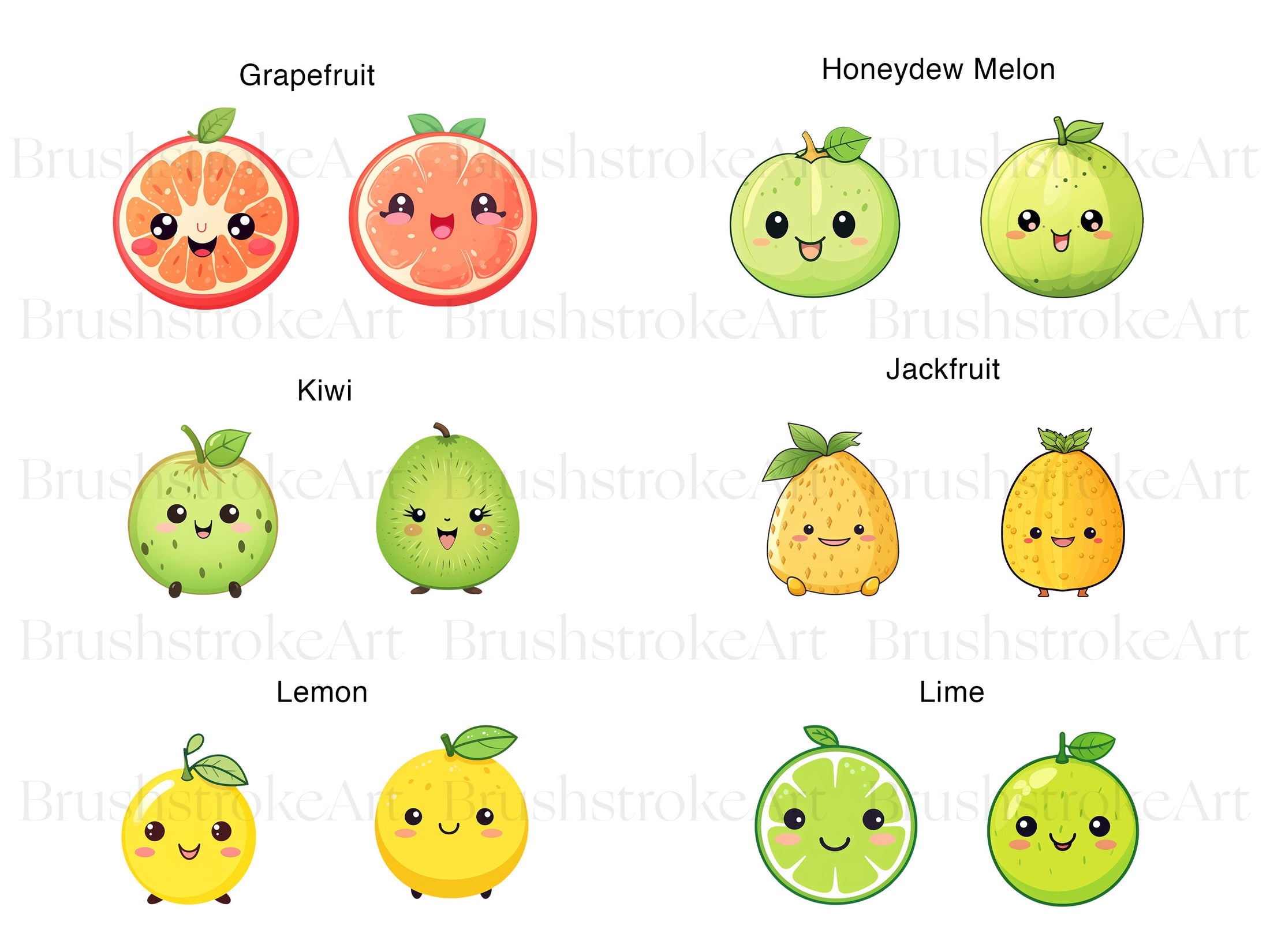 Cute Fruit Clipart, Smiling Fruit Happy, Kawaii Fruit PNG – Clipartset