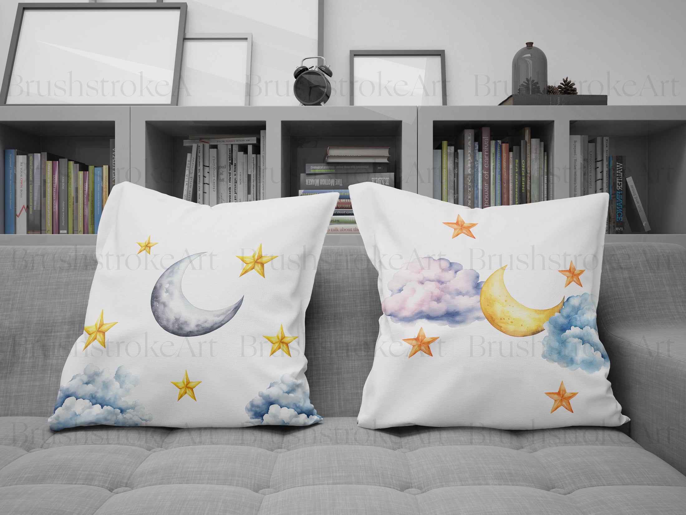 Watercolor Night Sky Clipart, Stars and Moon, Blue Sky – Clipartset