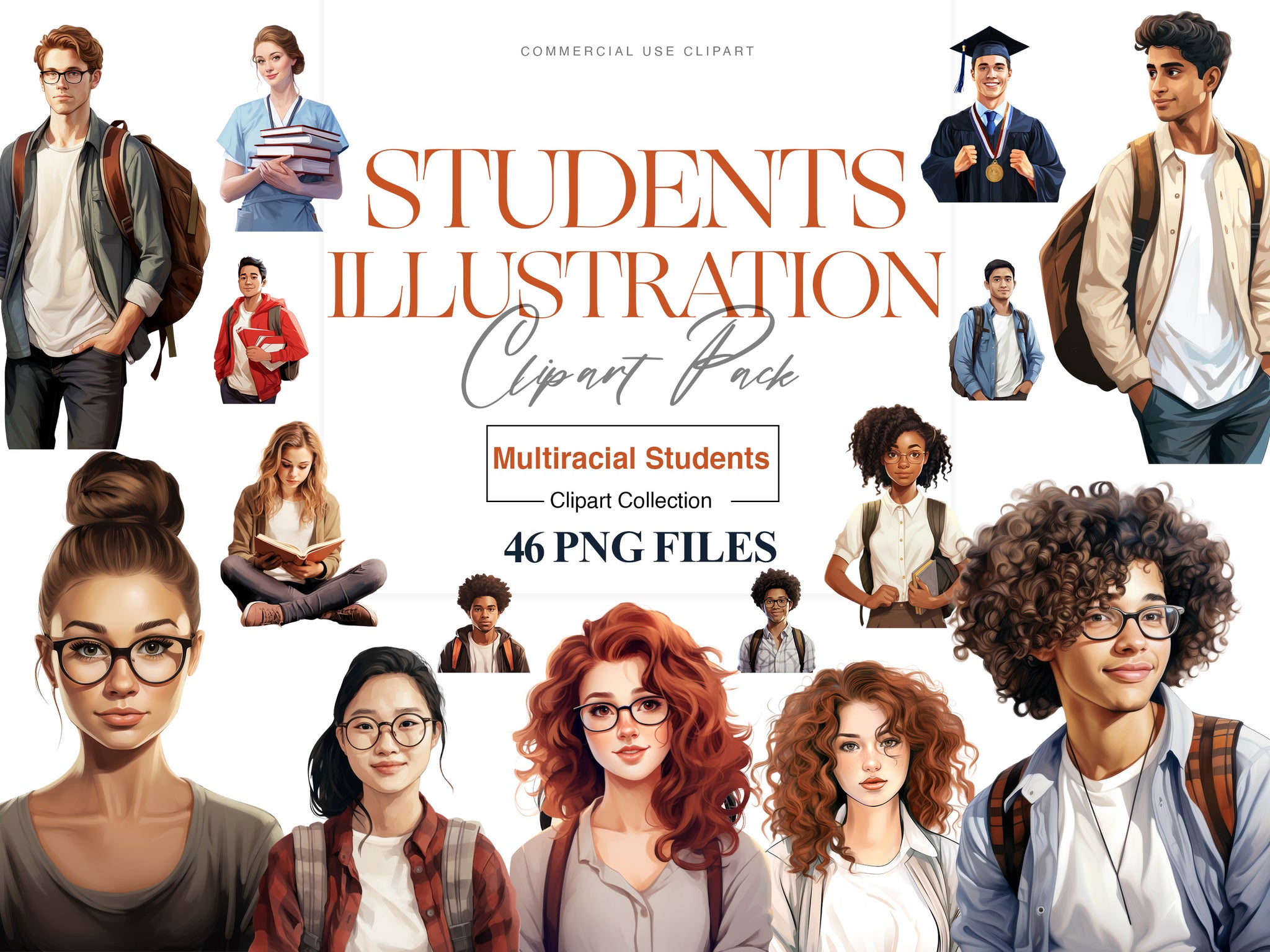 Students Clipart, College Girl, Teen Clipart, School Kids – Clipartset