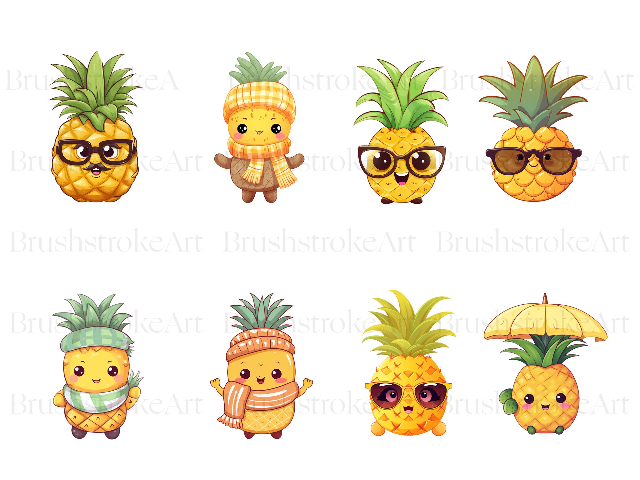 Cute Pineapple Clipart, Tropical Fruit, Kawaii Pineapple – Clipartset