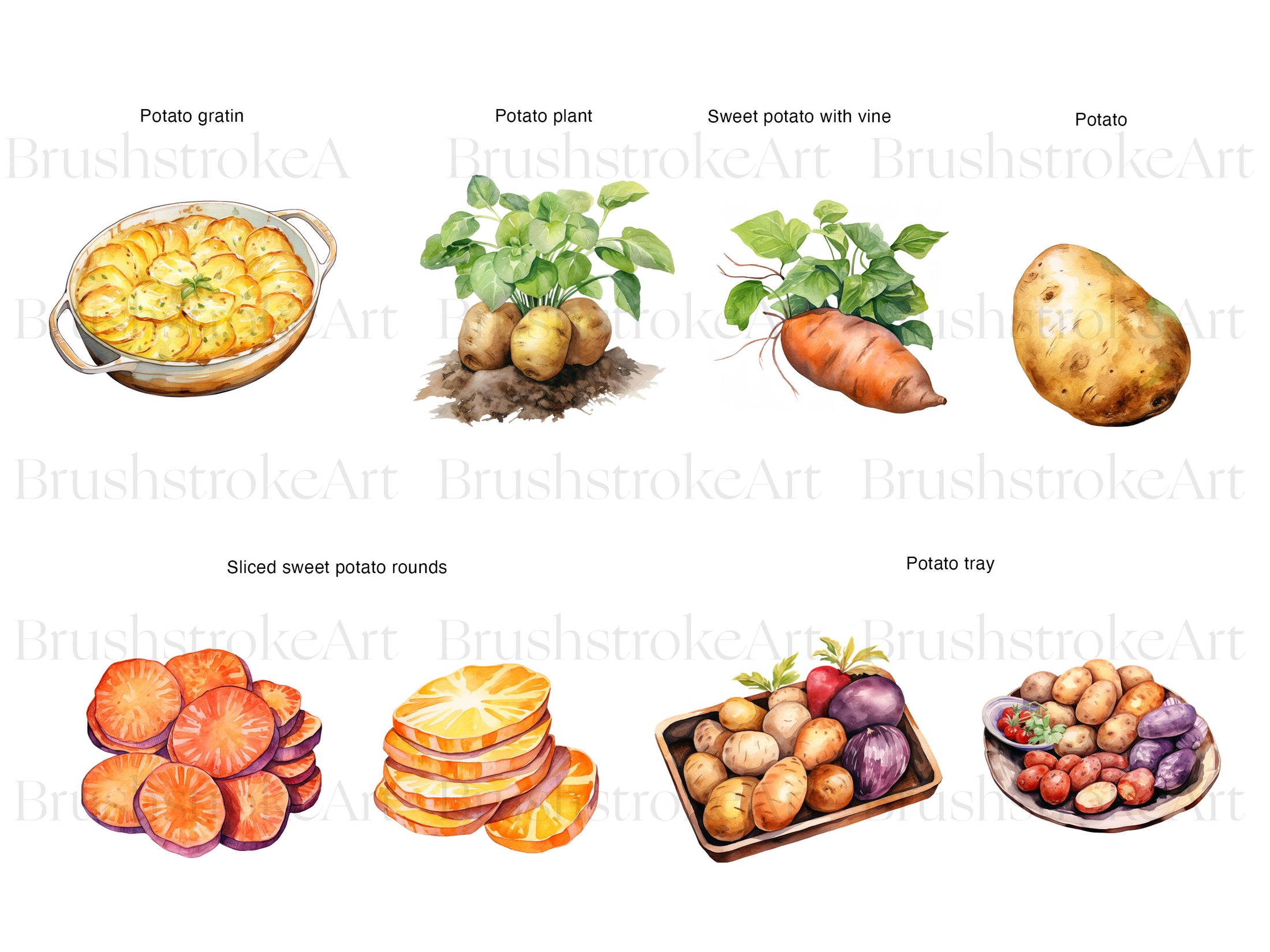 Watercolor Potato Clipart, Baked Potato PNG, Potato Chips – Clipartset