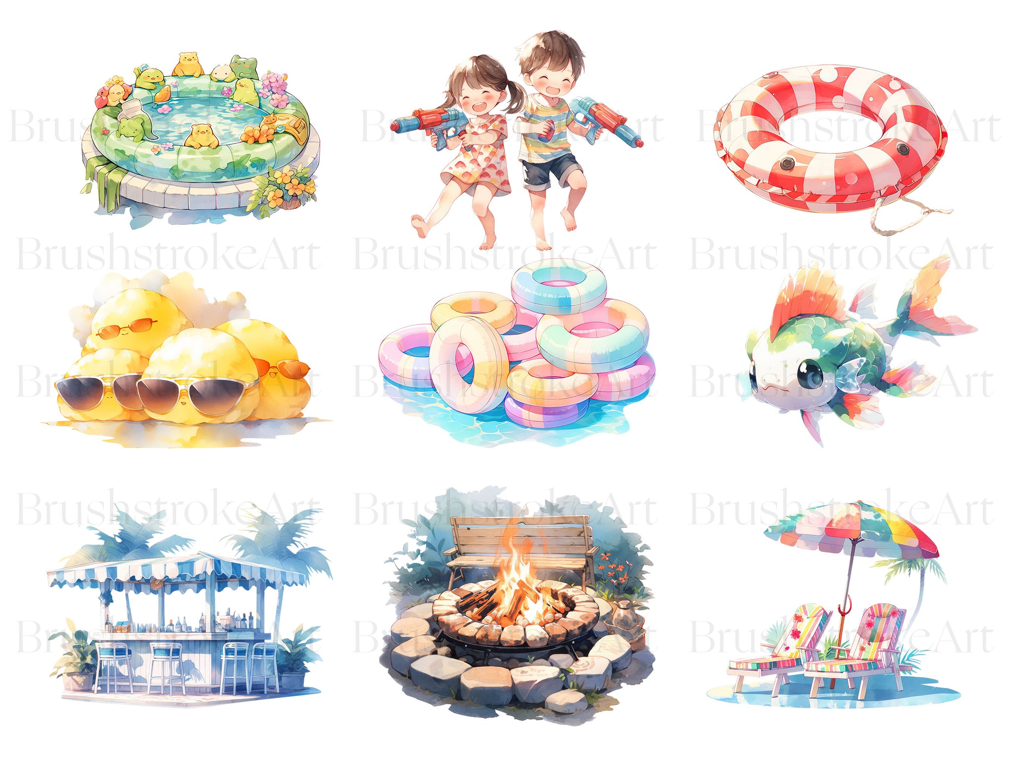Watercolor Pool Clipart, Summer Vacation, Swimming Pool Party – Clipartset