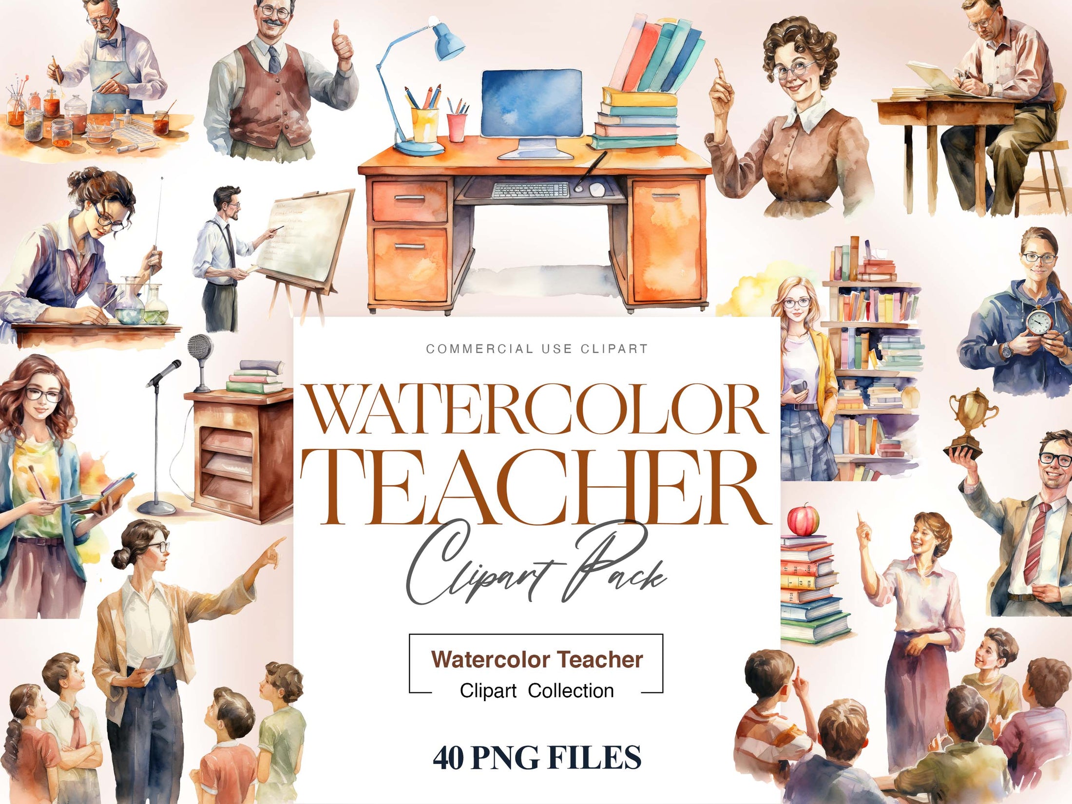 Watercolor Teacher Clipart, Study Clipart, Teachers Day PNG – Clipartset
