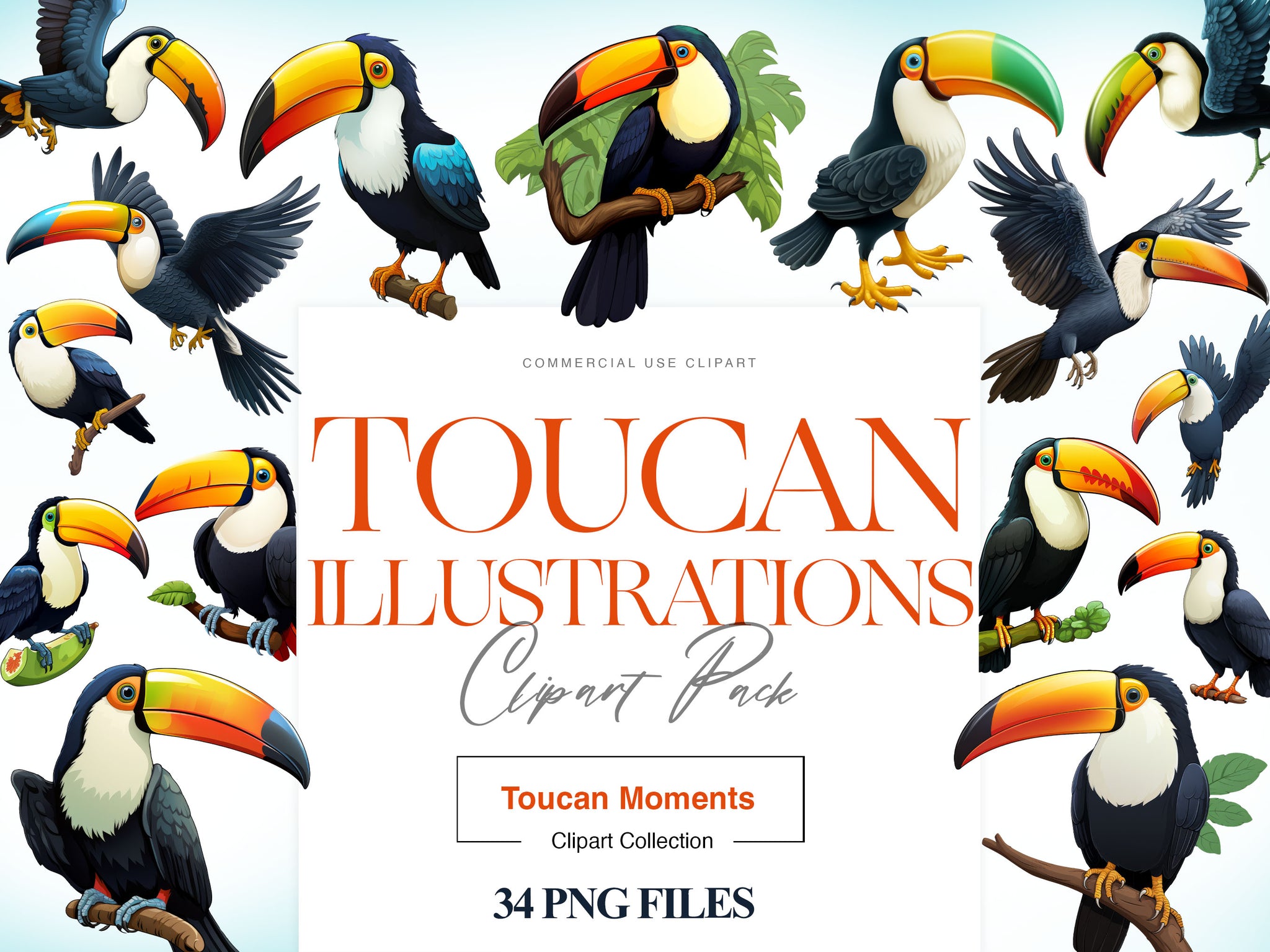 Toucan Clipart, Tropical Exotic Bird, Printable Toucans PNG – Clipartset