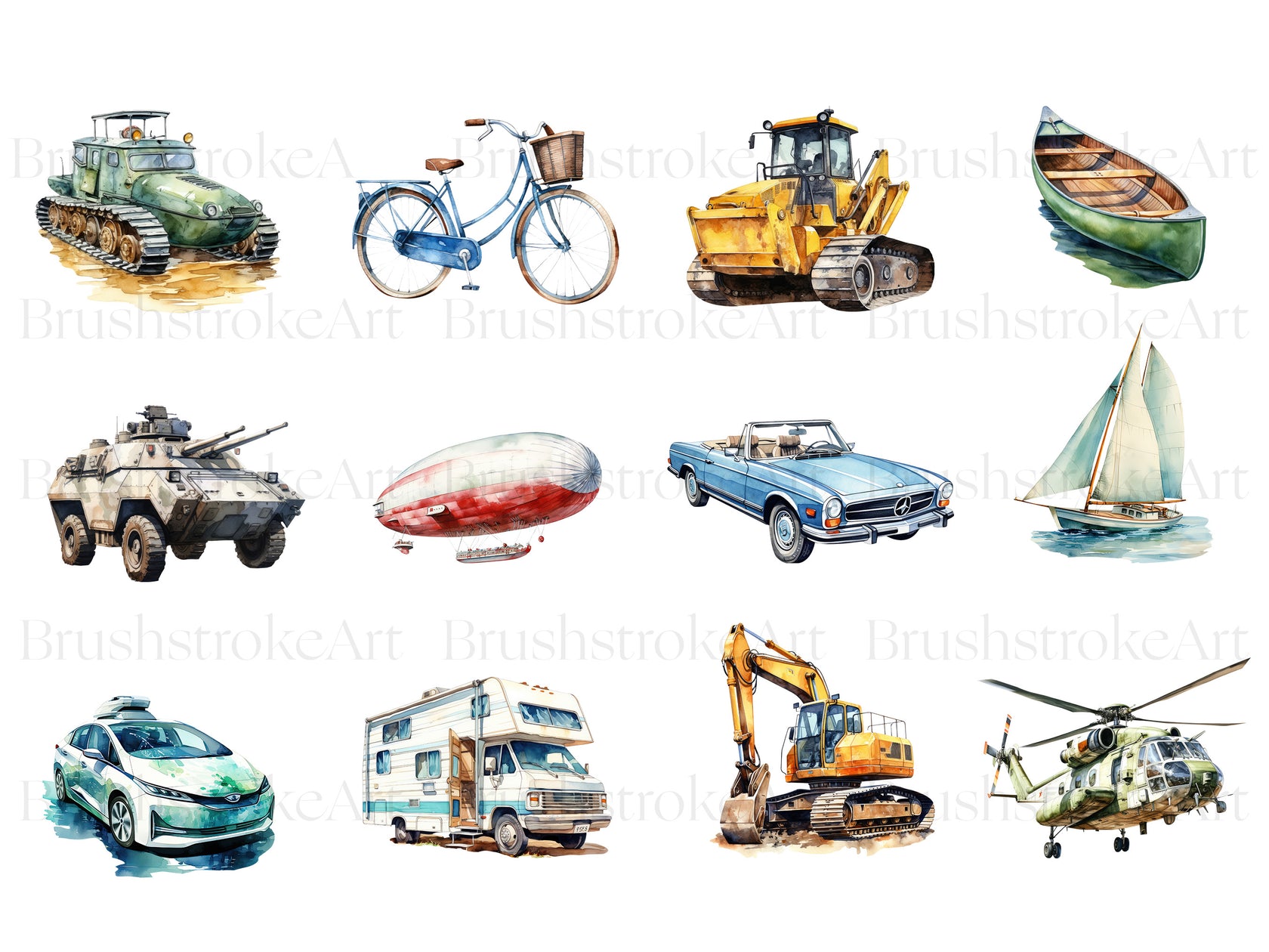 Watercolor Vehicle Clipart, Transportation A-Z, Truck, Car – Clipartset