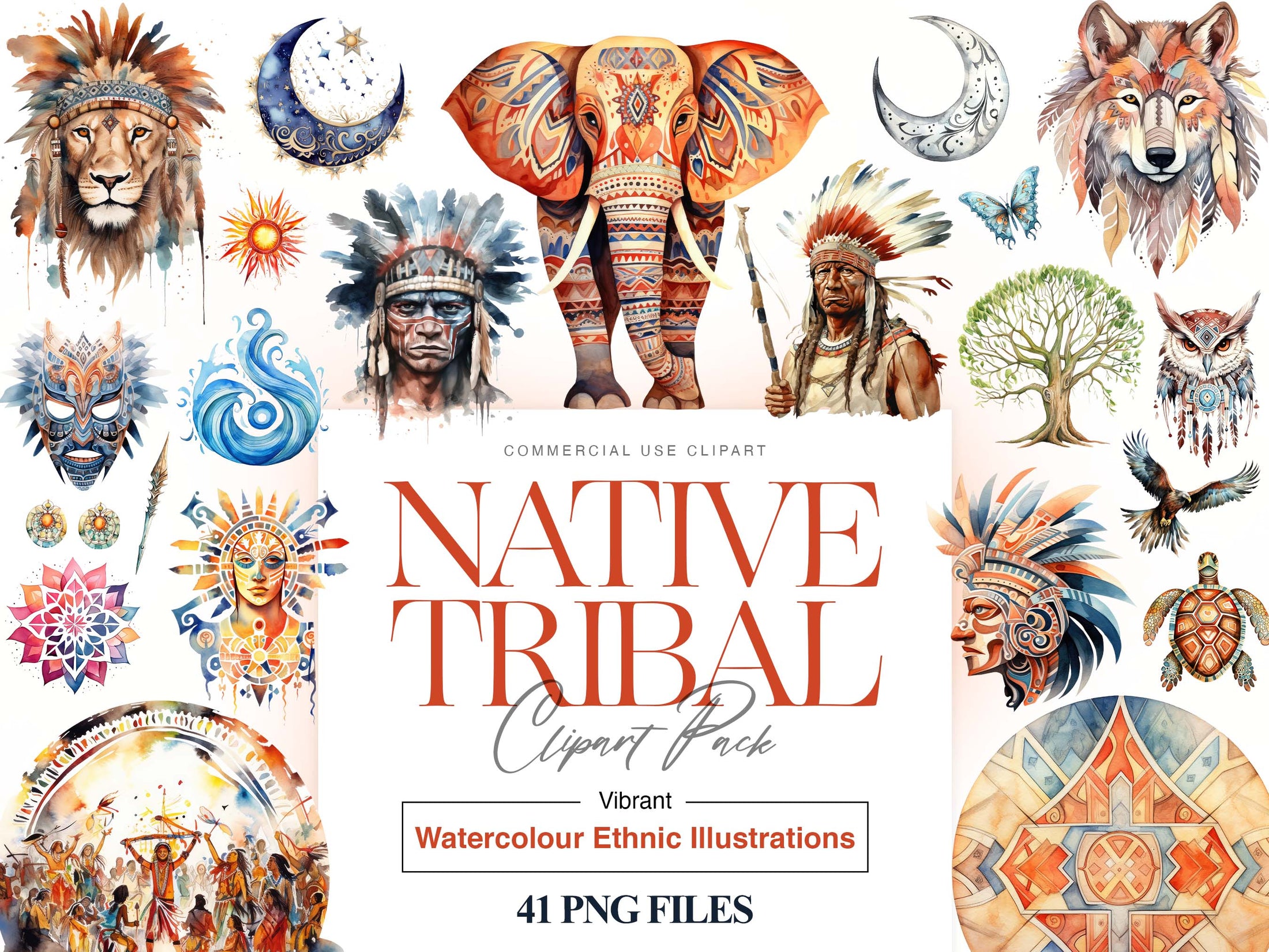 Watercolor Tribal Clipart, Native Indian, Tribal Tattoos PNG – Clipartset