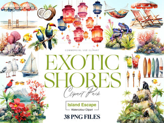 Tropical Island Clipart, Summer Vacation, Beach, Landscape – Clipartset