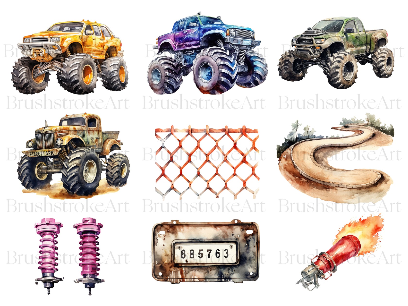 Watercolor Monster Truck Clipart, Watercolor Monster Truck Clipart, Big ...