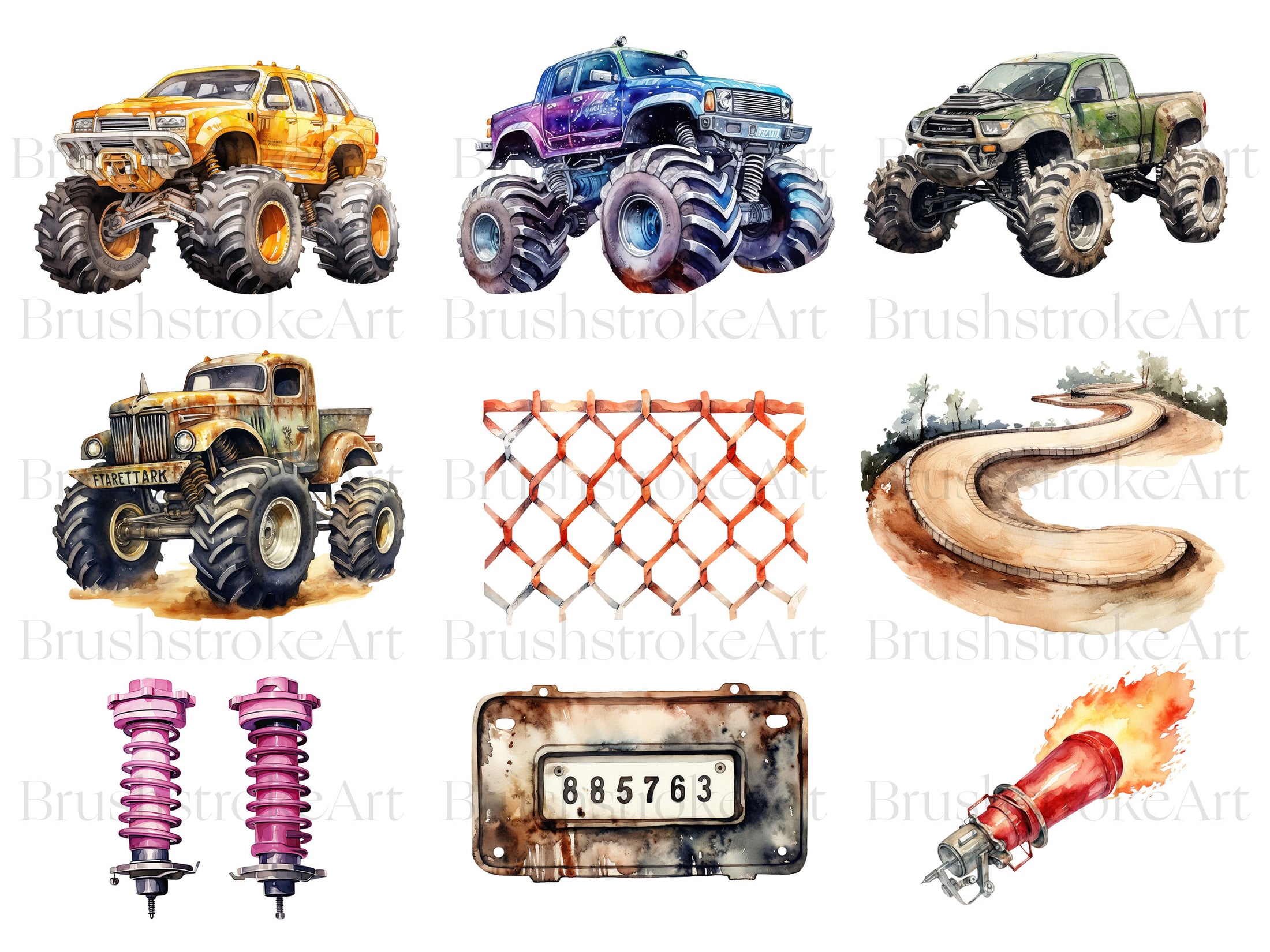 Watercolor Monster Truck Clipart, Watercolor Monster Truck Clipart, Big ...