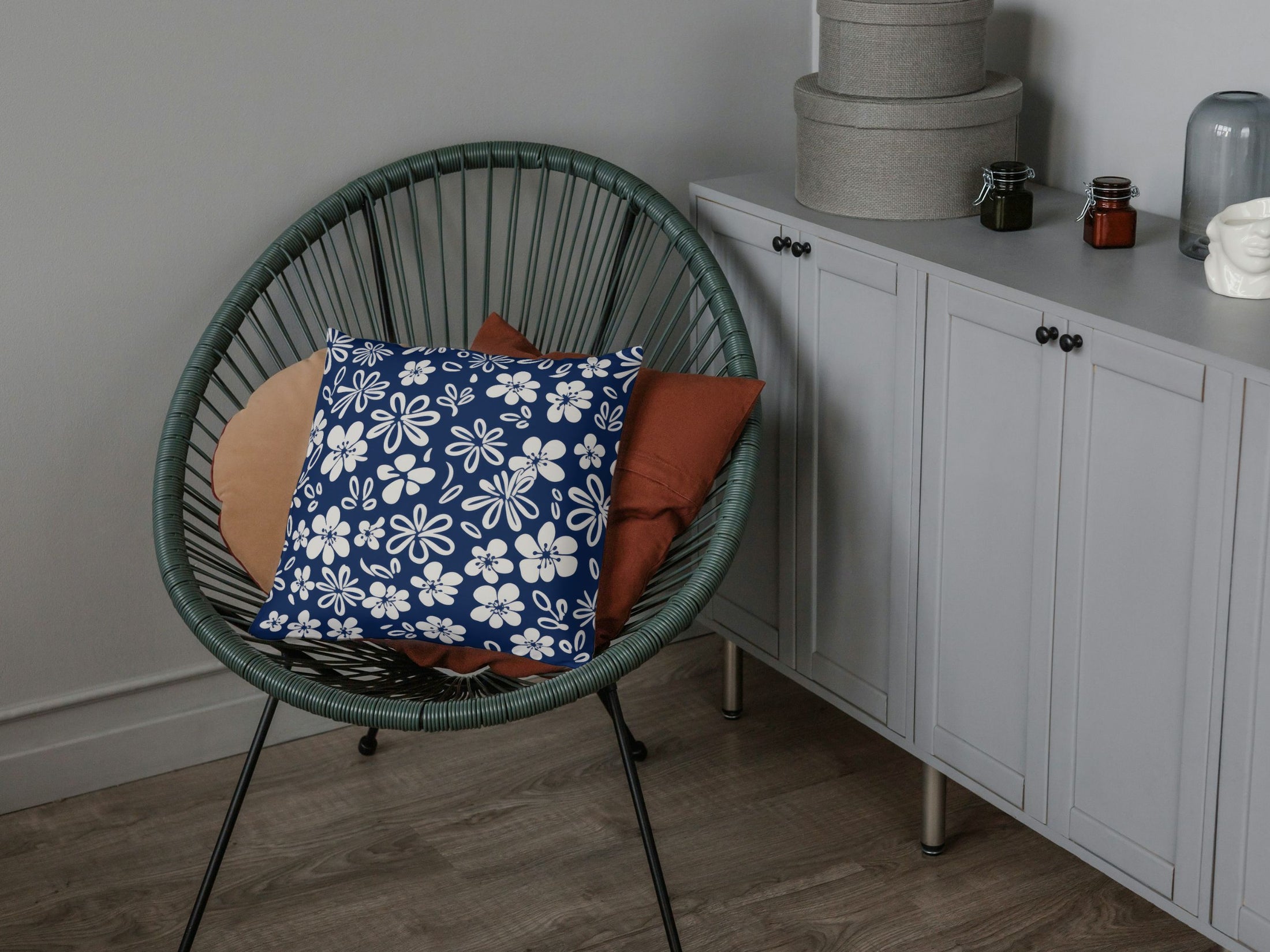 Blue Cutouts Seamless Patterns, Abstract Floral, Flower Design – Clipartset