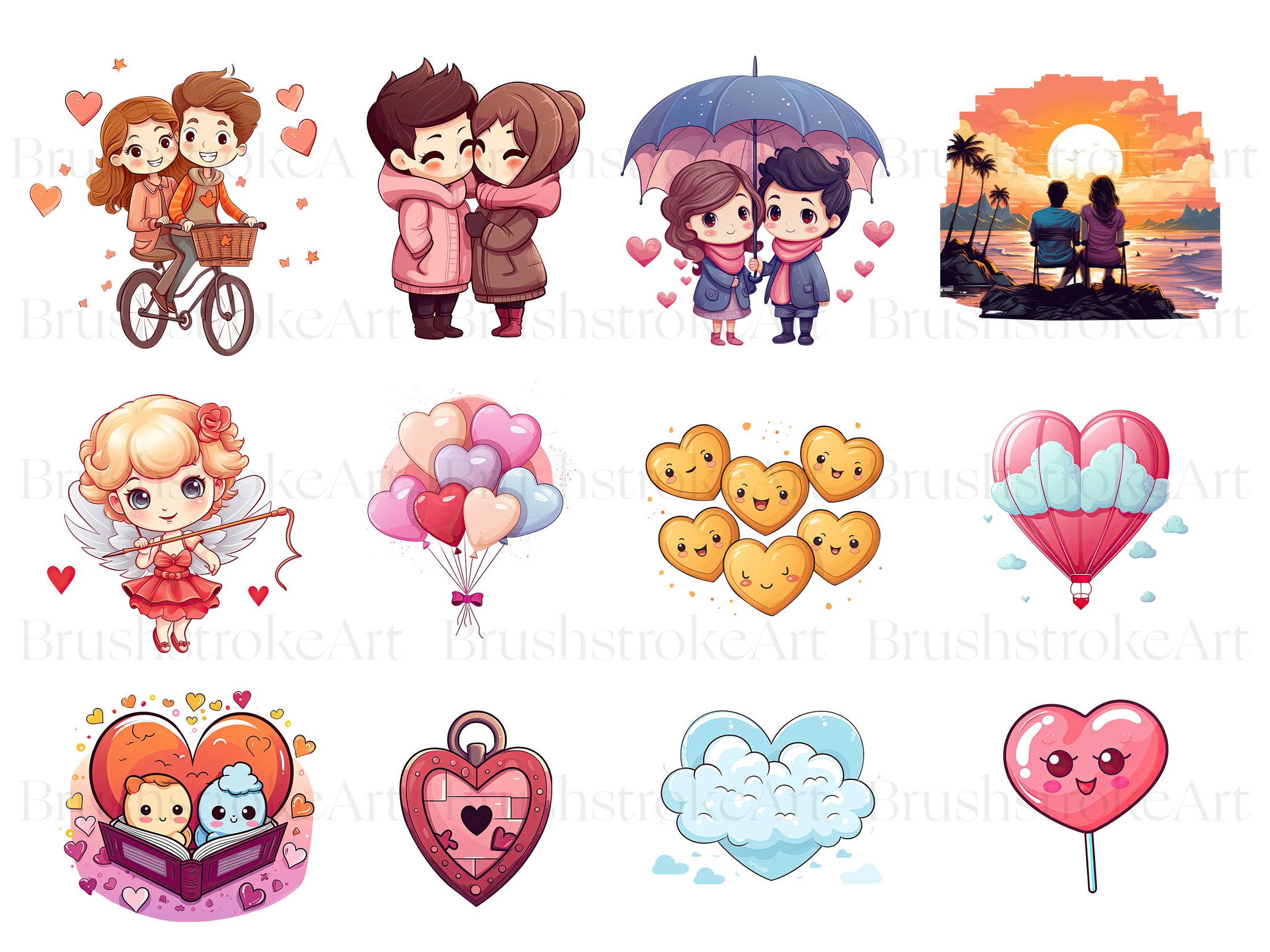 Kawaii Valentines Clipart, Love Letter, Heart Balloon PNG – Clipartset