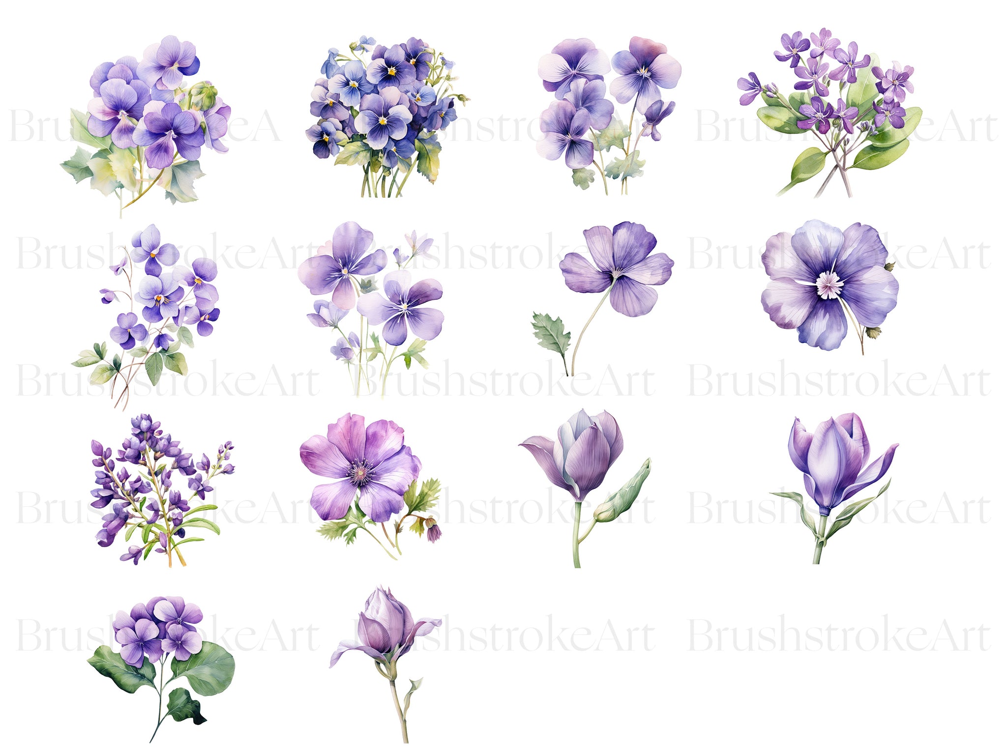 23 Watercolor Violet Flower Clipart, Violet Bouquet, Birth Month Flowe ...