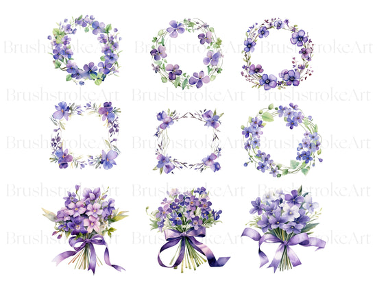 23 Watercolor Violet Flower Clipart, Violet Bouquet, Birth Month Flowe ...