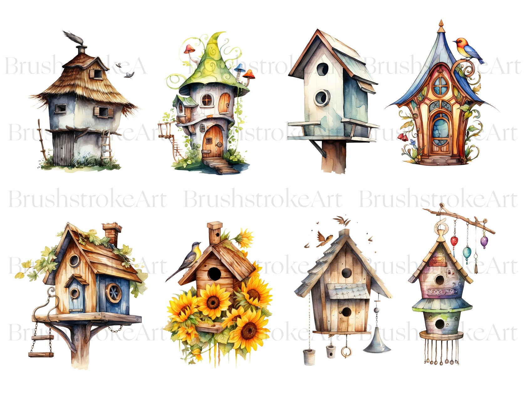 Watercolor Bird House Clipart, Spring Birds, House PNG, Tree – Clipartset