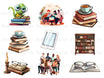 Watercolor Reading Clipart, Bookshelf PNG, Reading Books – Clipartset