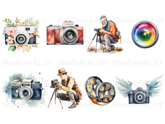 Watercolor Camera Clipart, Photography, Vintage Camera PNG – Clipartset