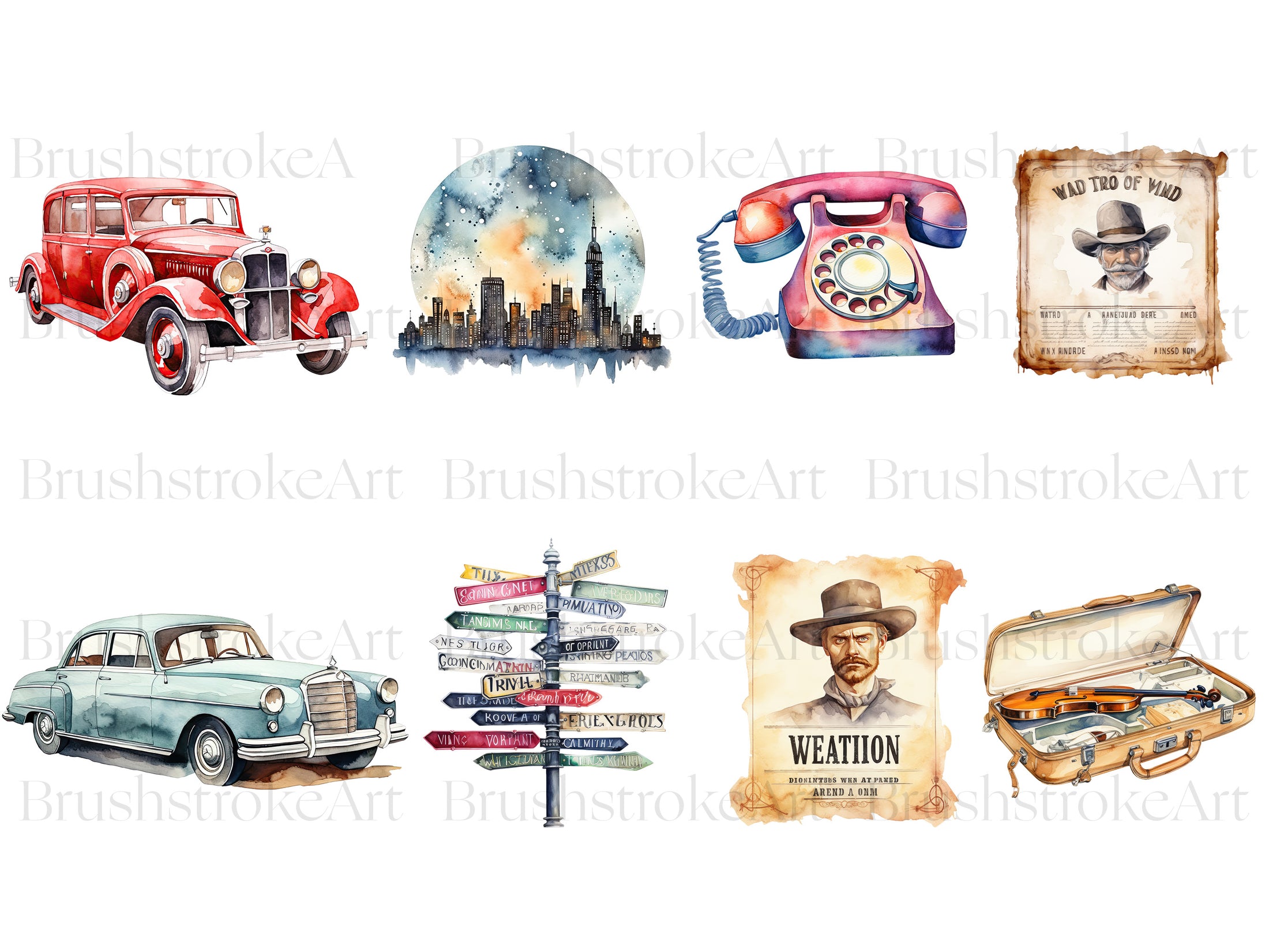 Watercolor Mafia Clipart, Gangster Hat, Mob Boss, Criminal – Clipartset