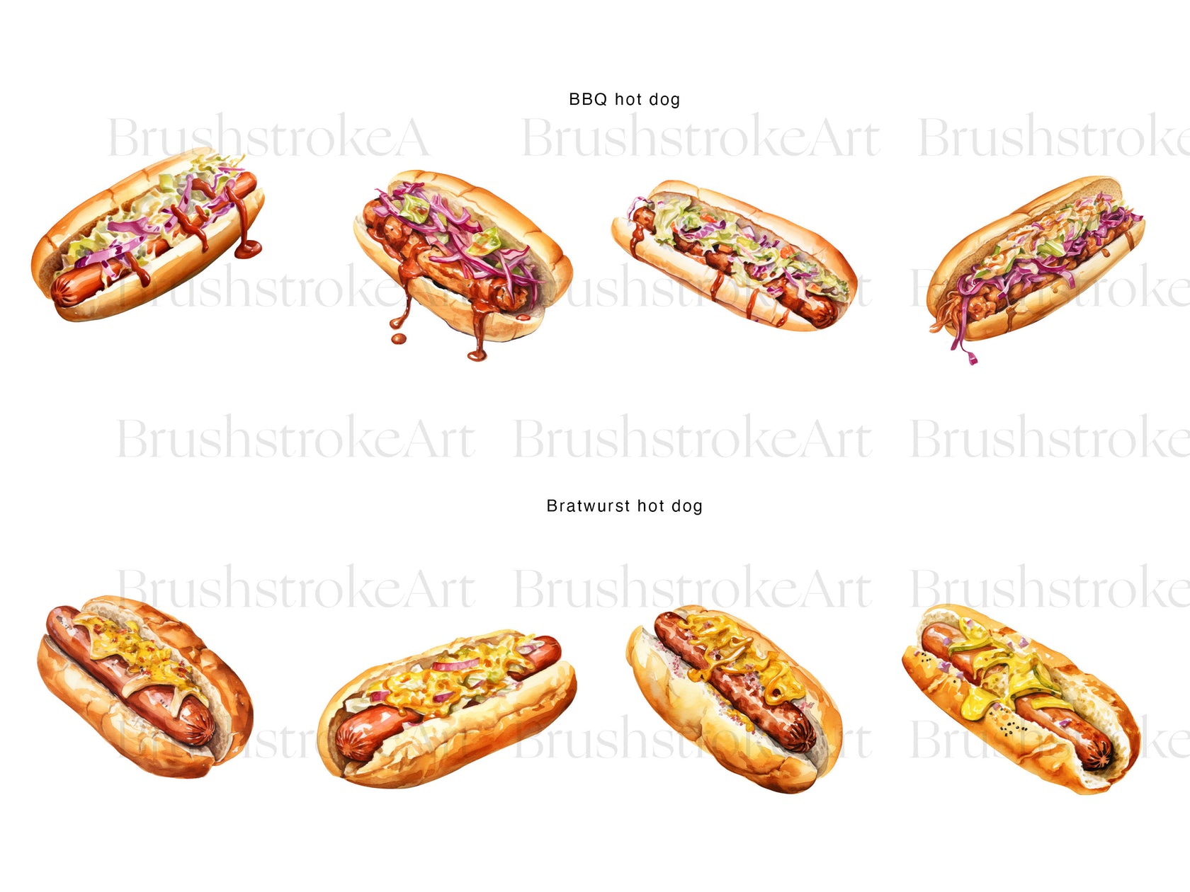 Watercolor Hotdog Clipart, Food, American Hotdog, Fast Food – Clipartset