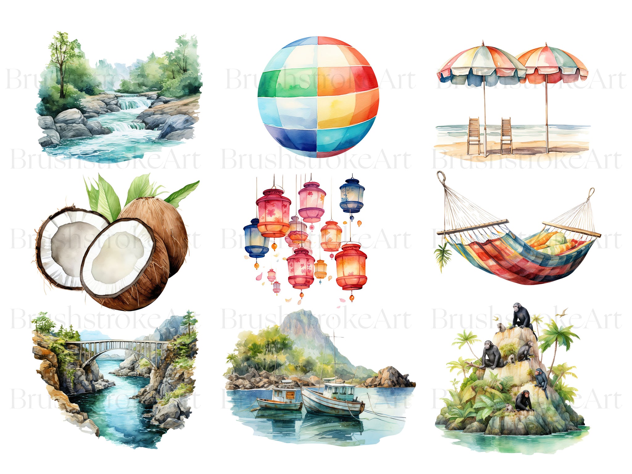 Tropical Island Clipart, Summer Vacation, Beach, Landscape – Clipartset