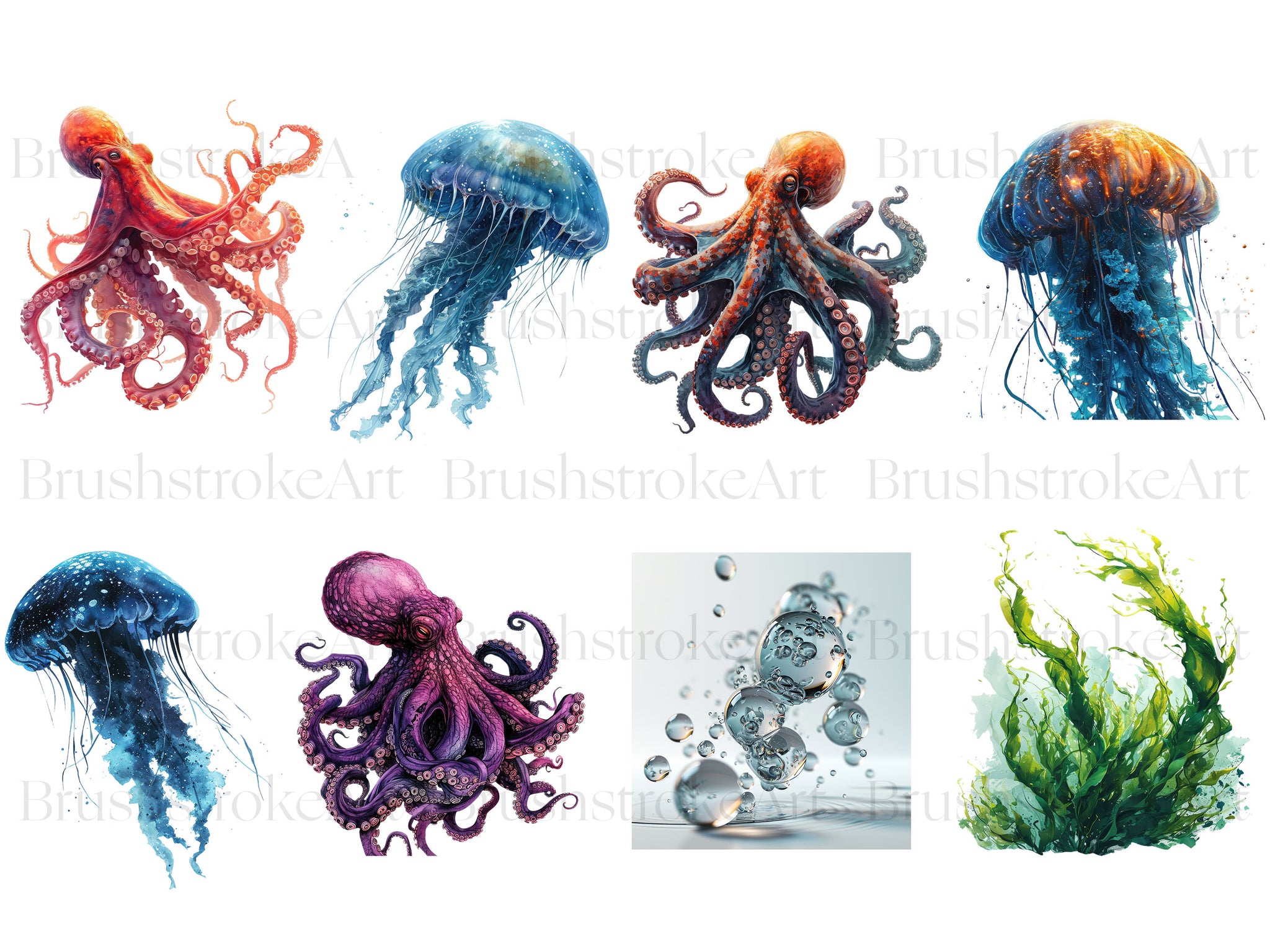 Watercolor Jellyfish, Octopus Clipart, Marine Animals – Clipartset