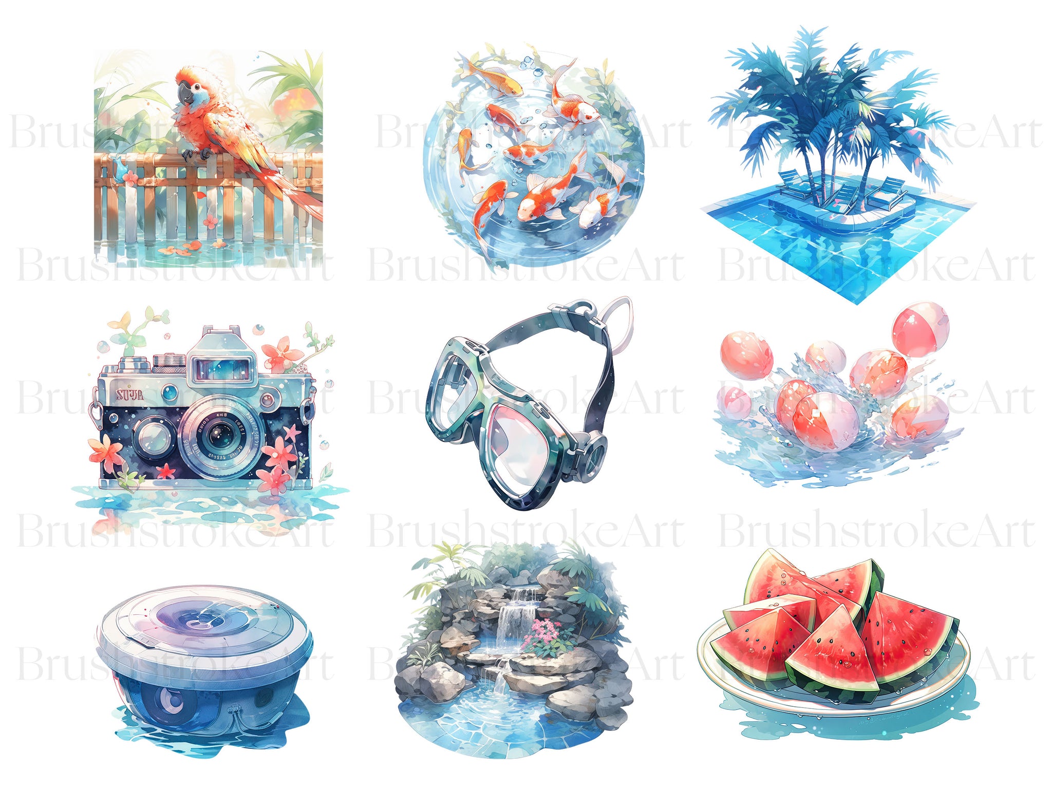 Watercolor Pool Clipart, Summer Vacation, Swimming Pool Party – Clipartset