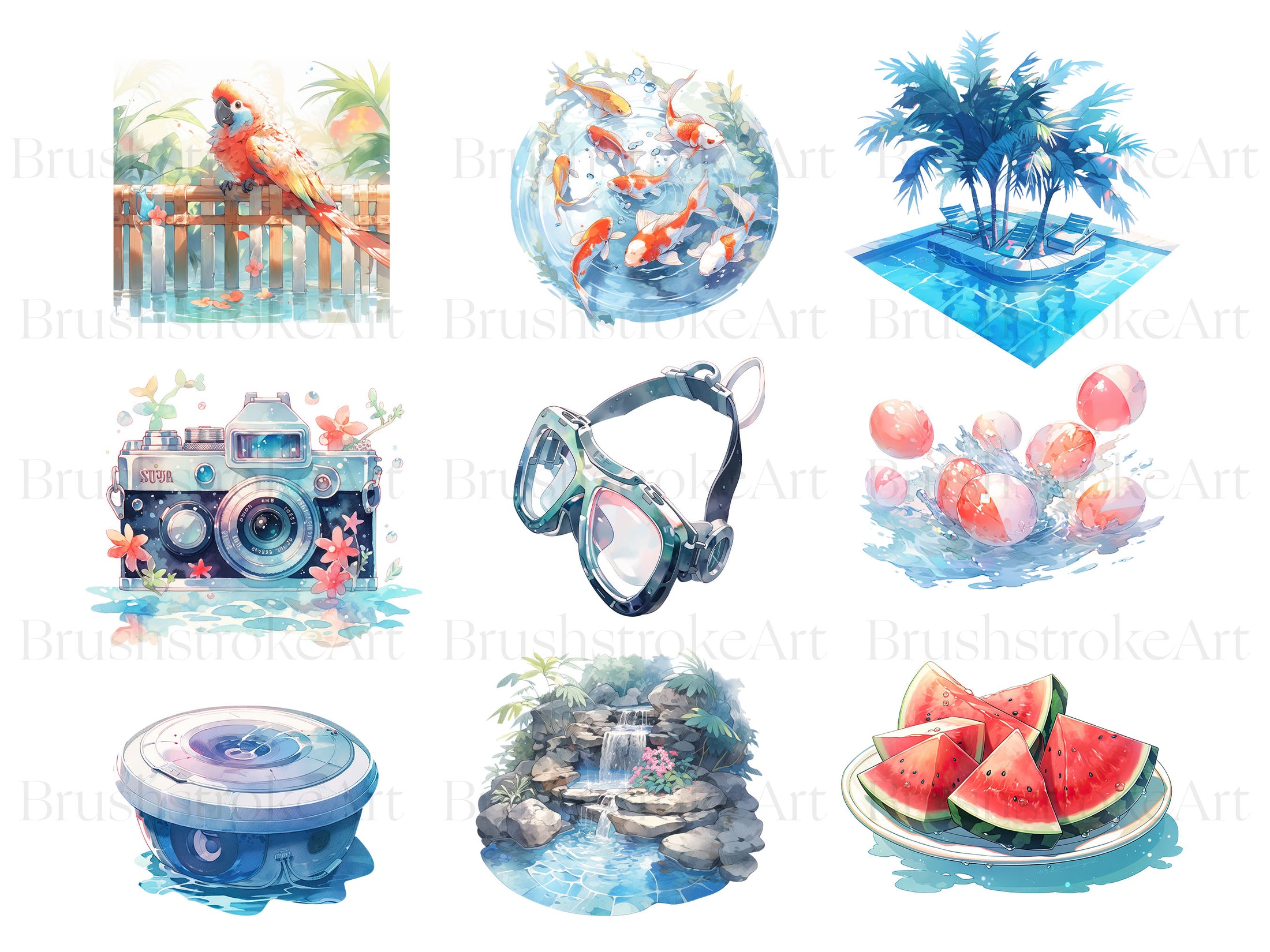 Watercolor Pool Clipart, Summer Vacation, Swimming Pool Party – Clipartset