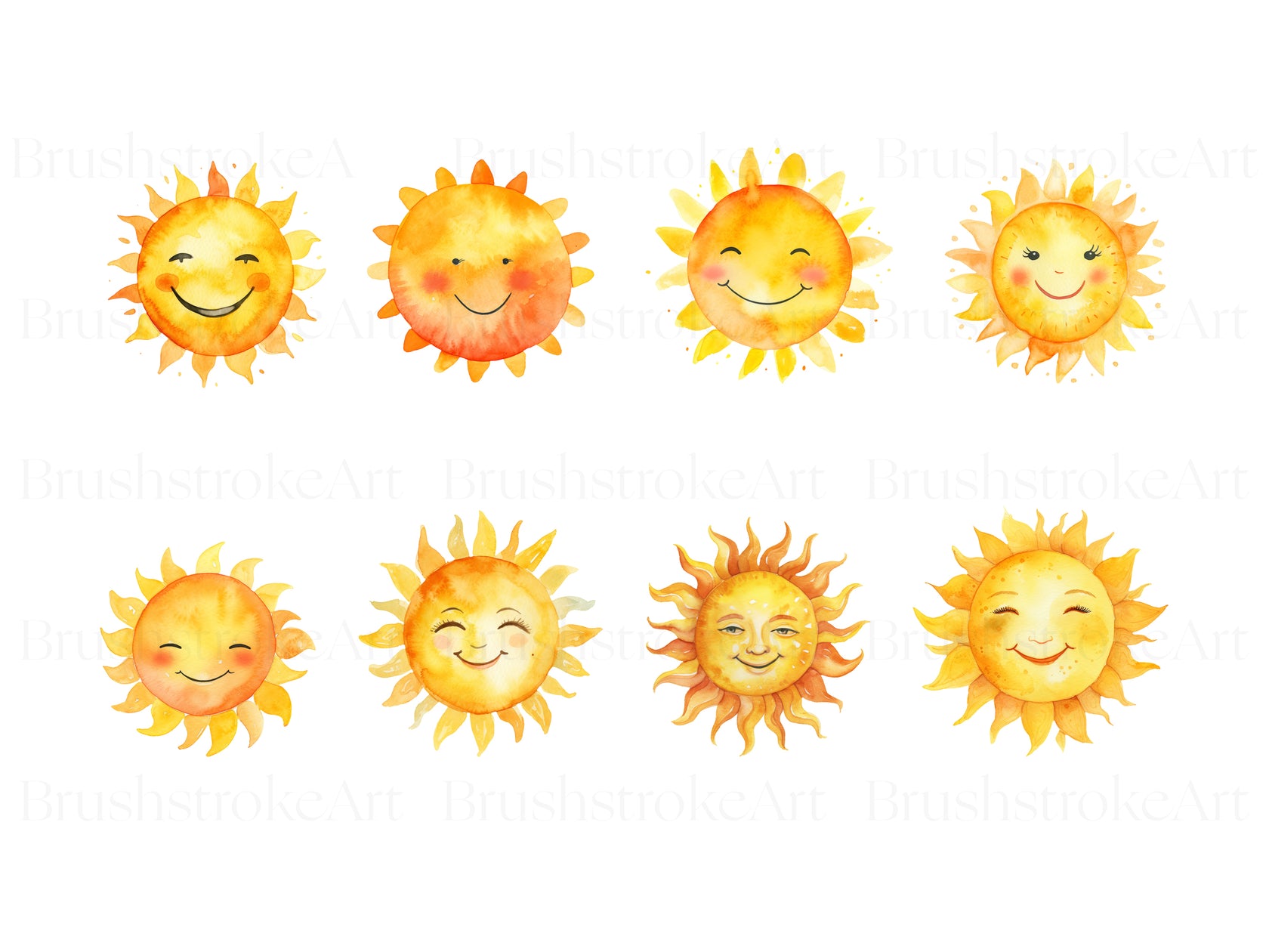 Cute Sun Clipart, Watercolor Sun, Weather Clipart, Cool Sun – Clipartset