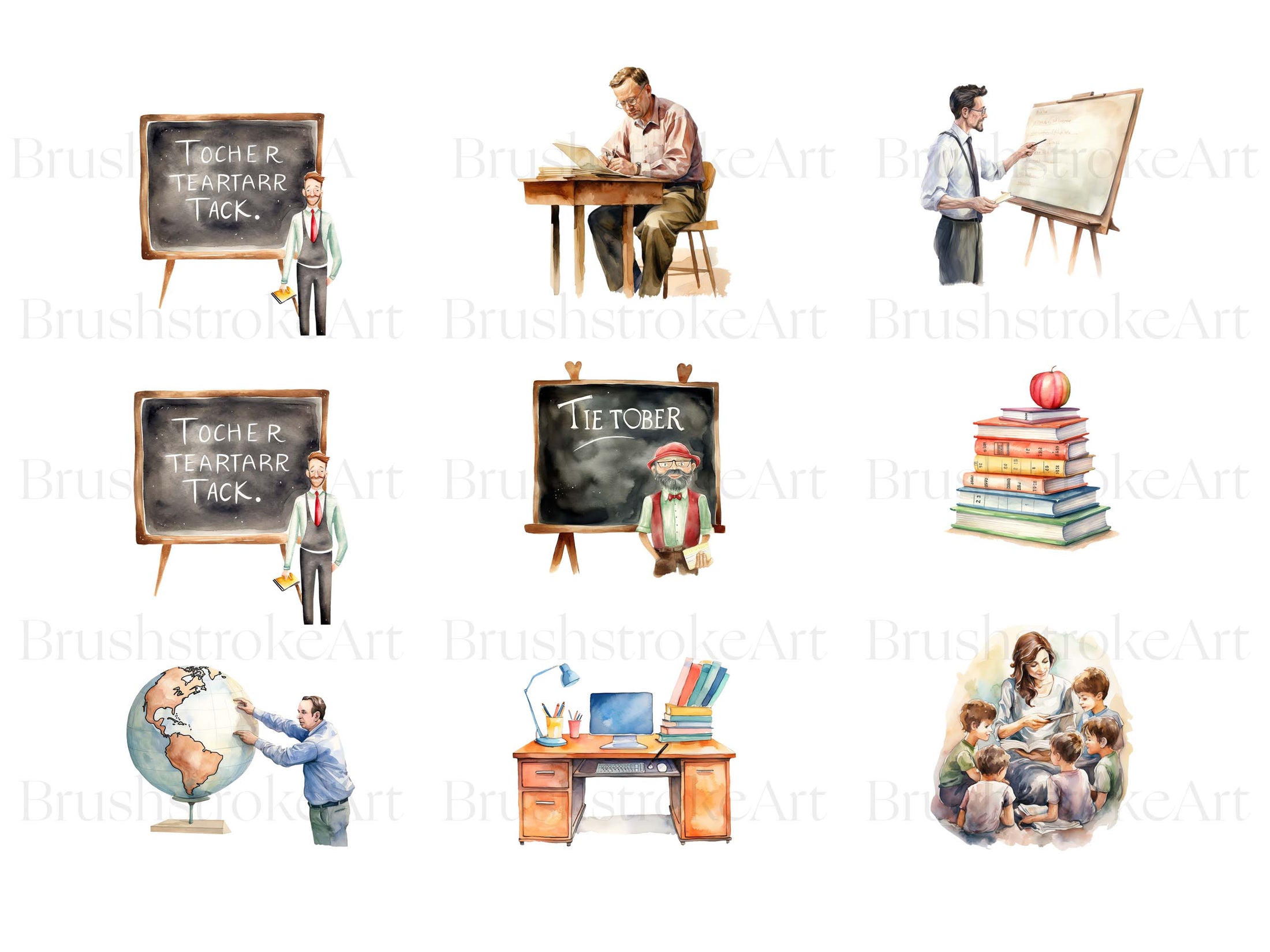 Watercolor Teacher Clipart, Study Clipart, Teachers Day PNG – Clipartset