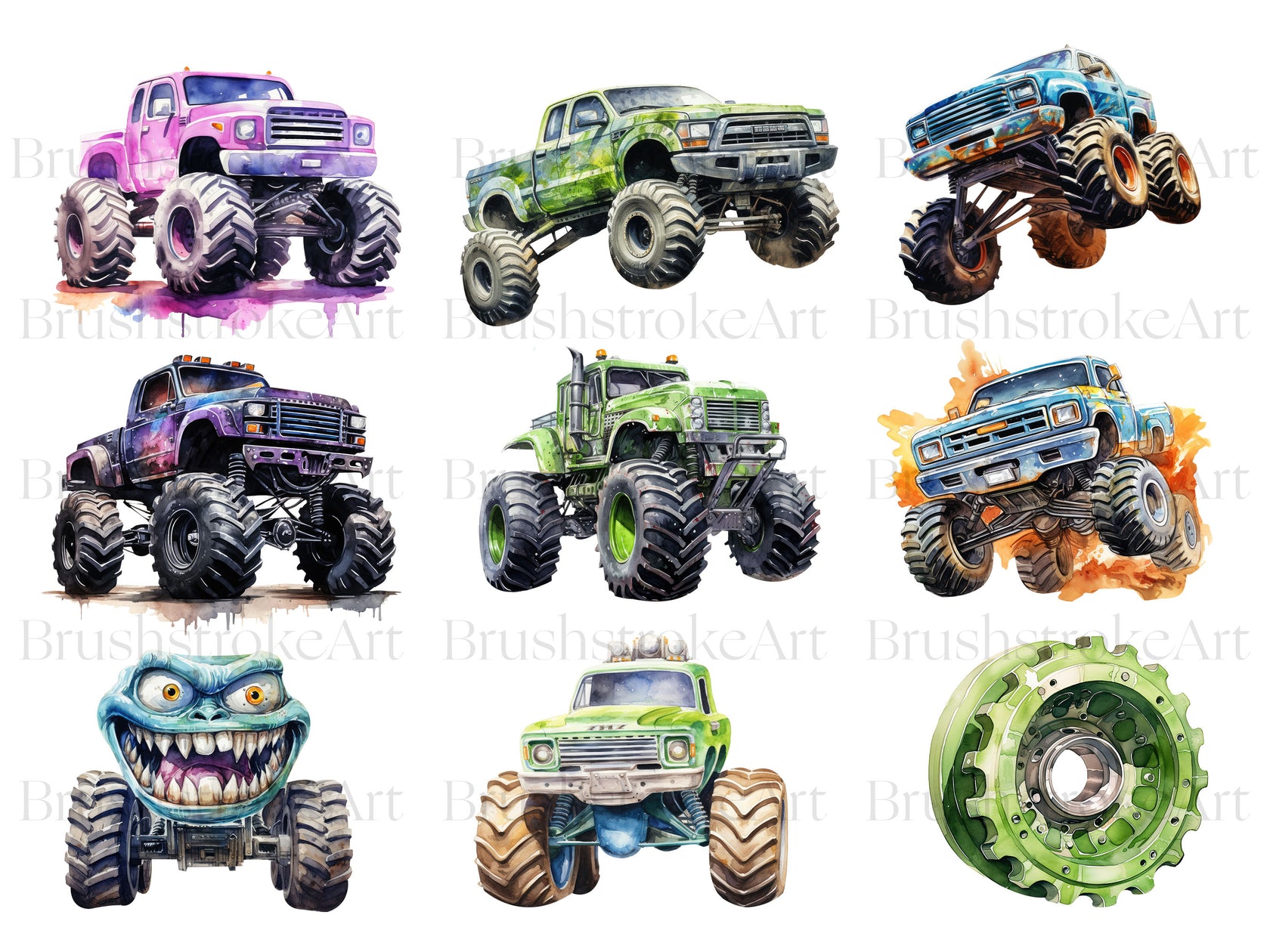 Watercolor Monster Truck Clipart, Watercolor Monster Truck Clipart, Big ...