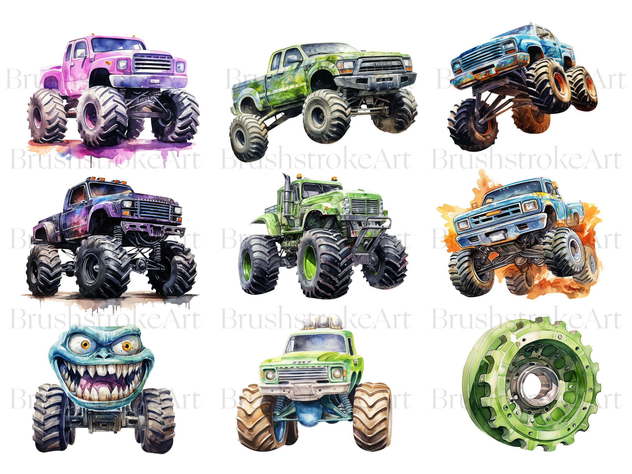 Watercolor Monster Truck Clipart, Watercolor Monster Truck Clipart, Big ...