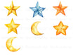 Watercolor Night Sky Clipart, Stars and Moon, Blue Sky – Clipartset