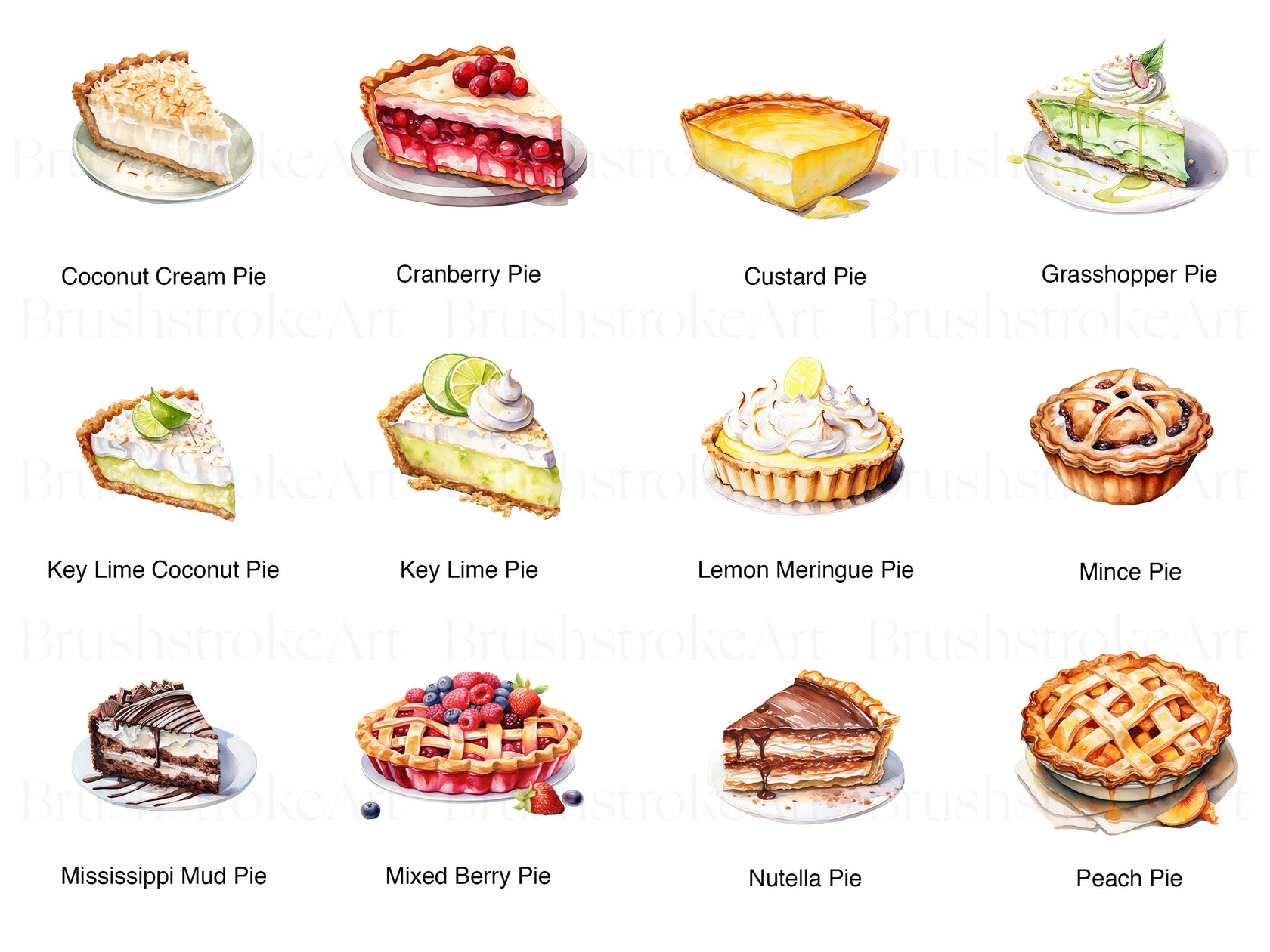 Watercolor Pie Clipart, Pumpkin Pie, Dessert, Apple Pie PNG – Clipartset