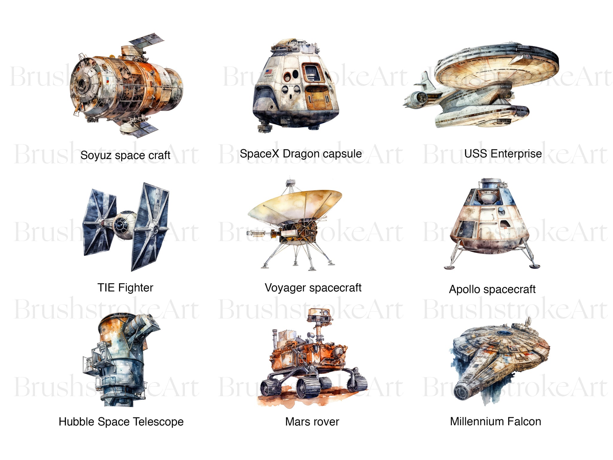 Watercolor Spacecraft Clipart, Rocket, Shuttle, Spaceship – Clipartset