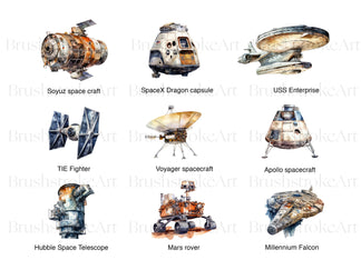Watercolor Spacecraft Clipart, Rocket, Shuttle, Spaceship – Clipartset