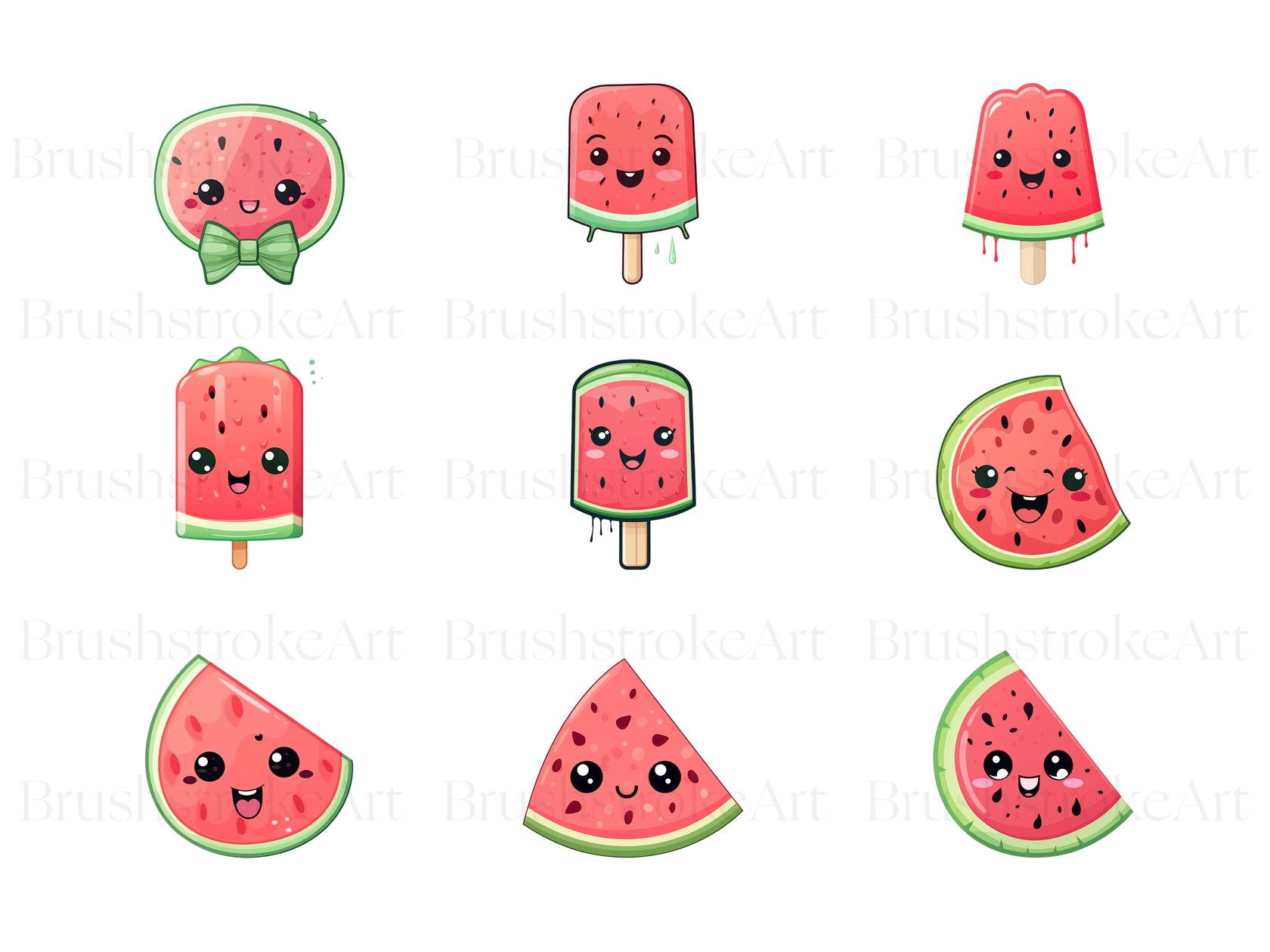Kawaii Watermelon Clipart, Watermelon Slices, Popsicles PNG – Clipartset