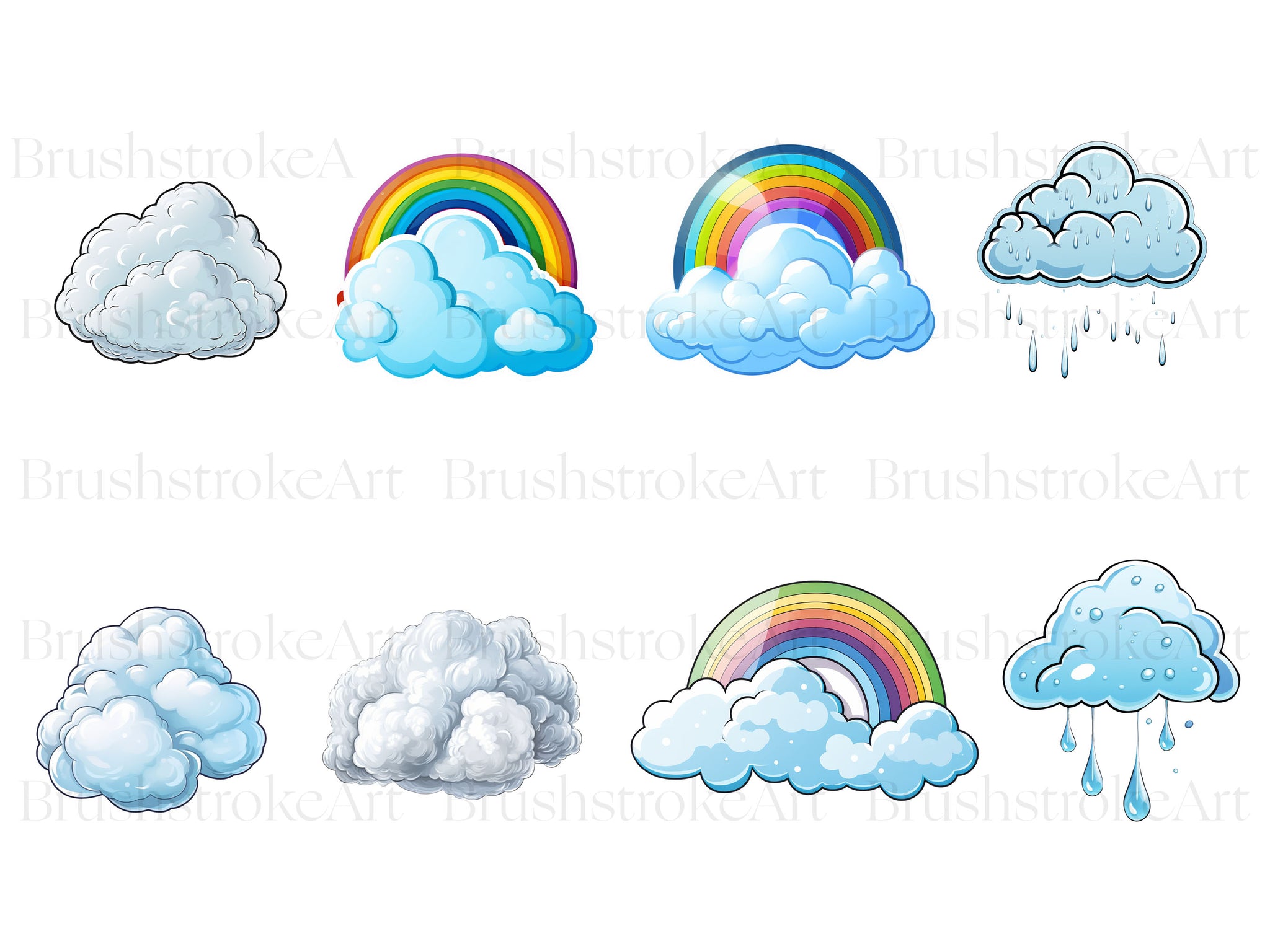 Rain Cloud Clipart, Rainbow PNG, Weather Clipart, Rainy Day – Clipartset
