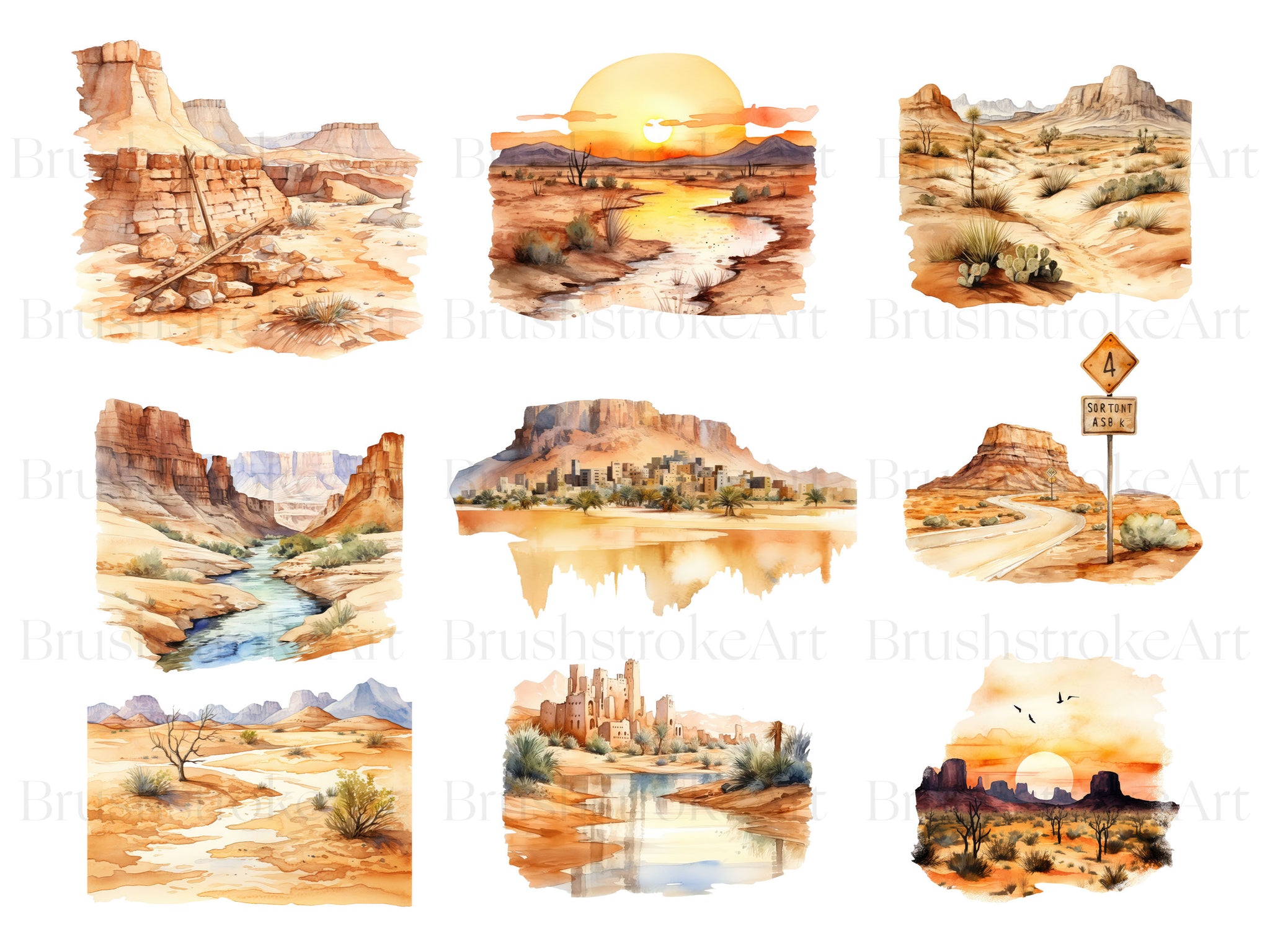Watercolor Desert Clipart, Cactus, Arizona, Nature, Desert PNG – Clipartset
