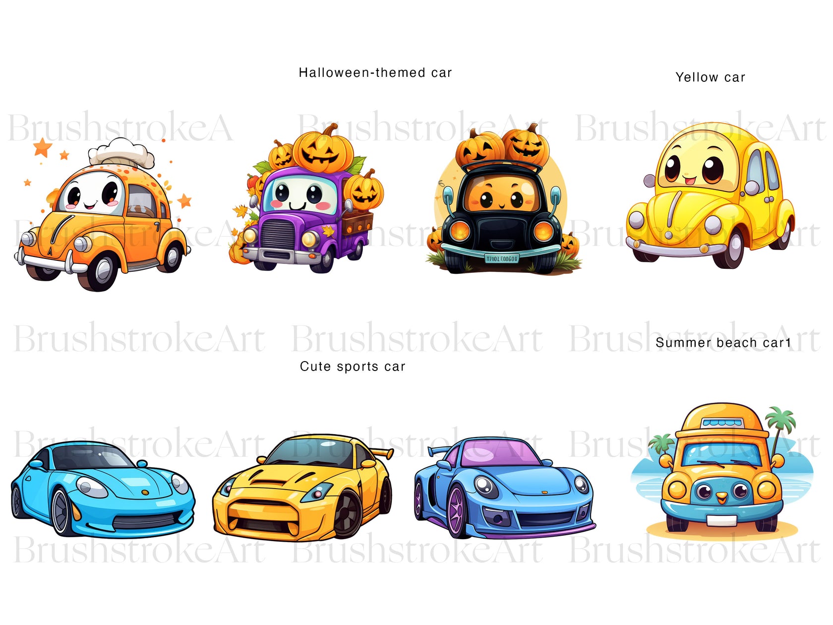 Cute Car Clipart, Yellow Car, Kawaii Car PNG, Colorful Cars – Clipartset