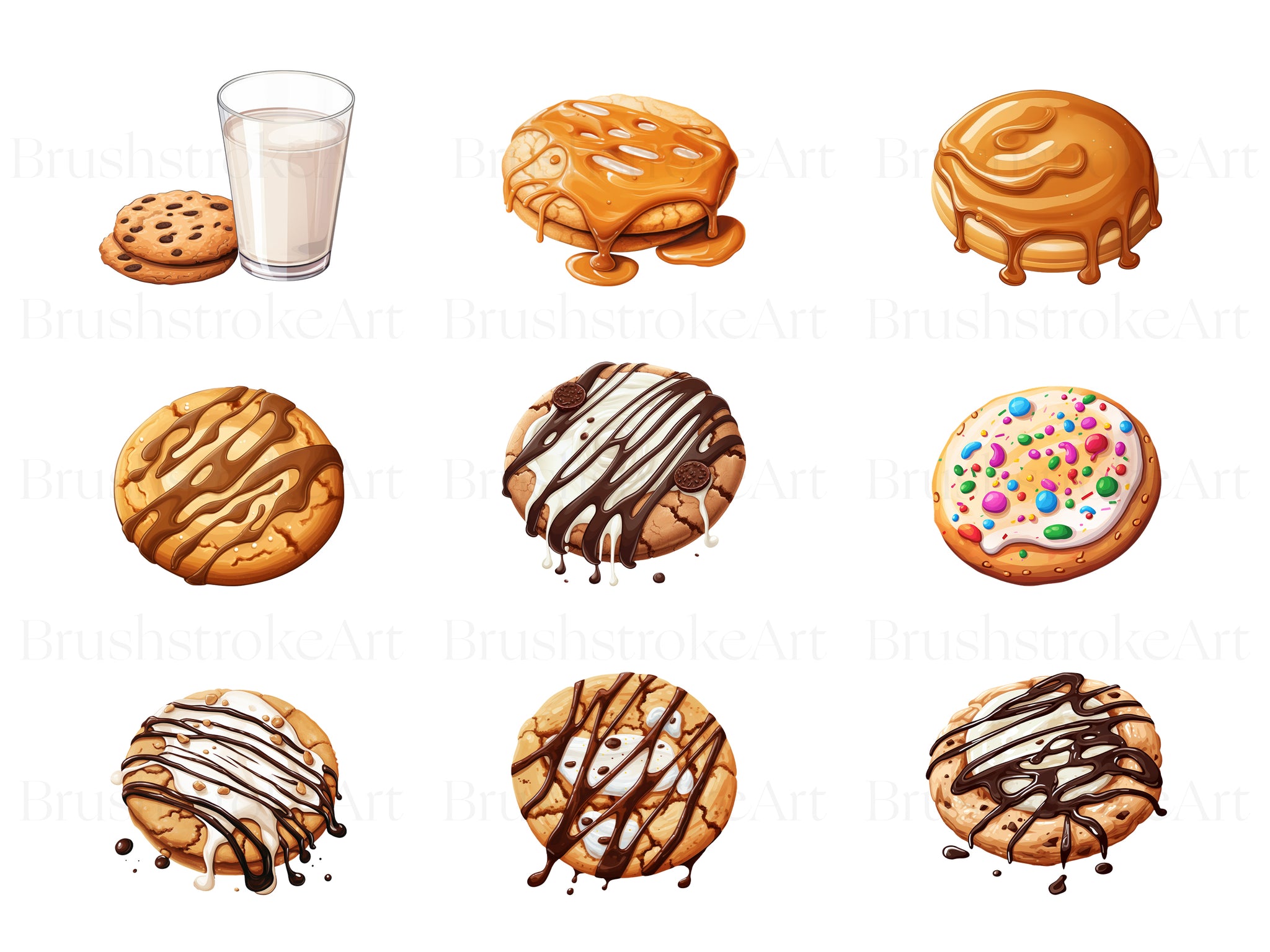 Watercolor Cookie Clipart, Choco Chip Cookie, Yummy Cookies – Clipartset