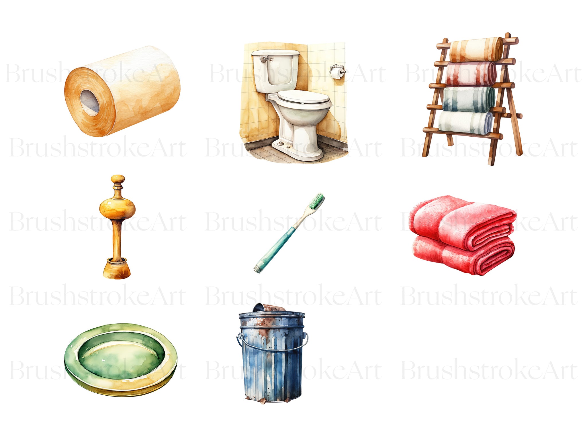 Watercolor Bathroom Clipart, Bath Illustration, Shower PNG, Washroom ...