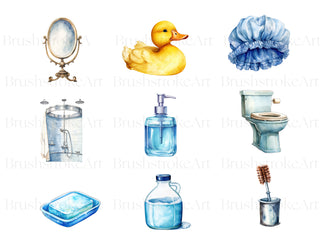 Watercolor Bathroom Clipart, Bath Illustration, Shower PNG, Washroom ...