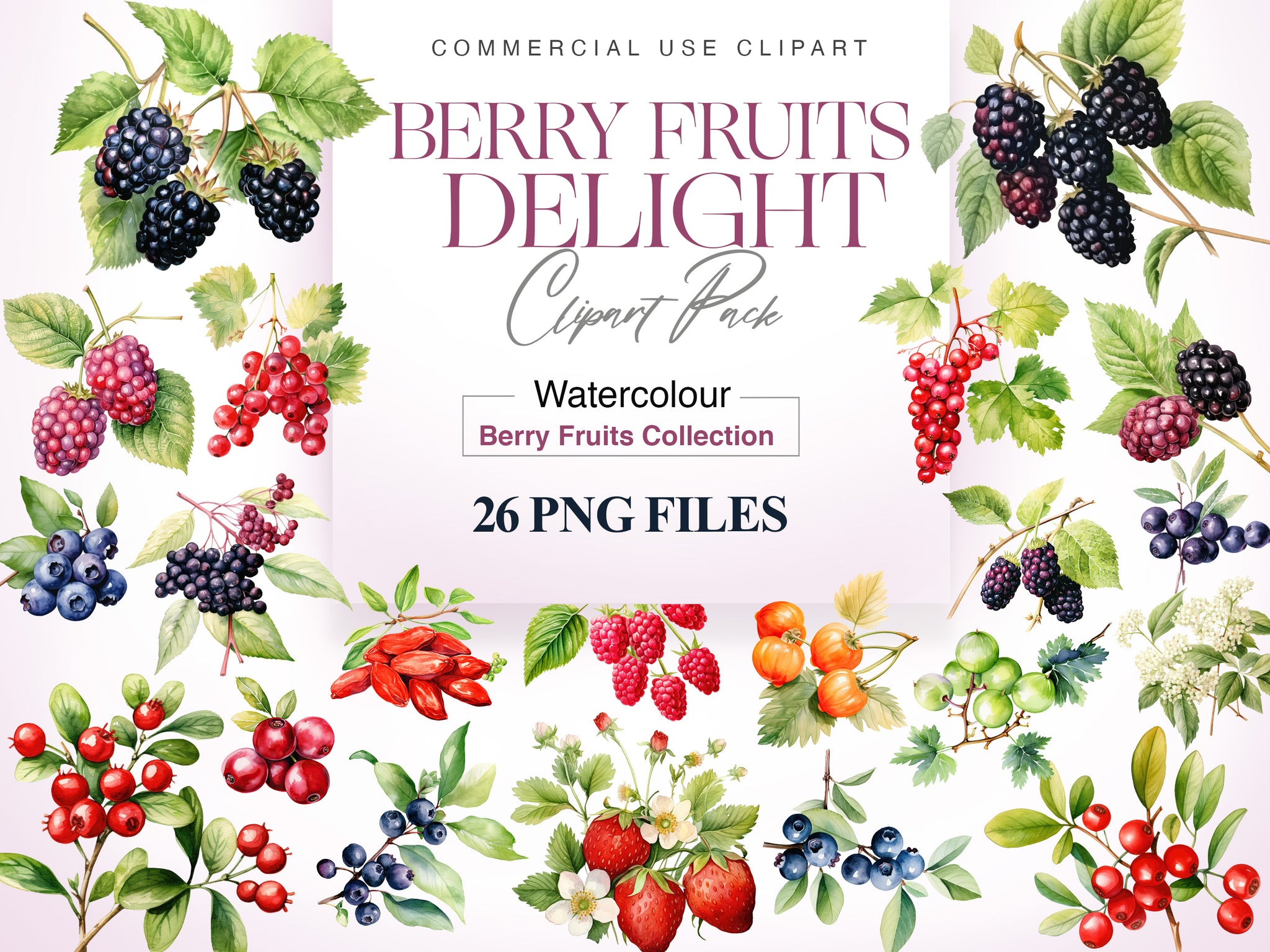 Watercolor Berries Clipart, Strawberry, Raspberry, Berry PNG – Clipartset