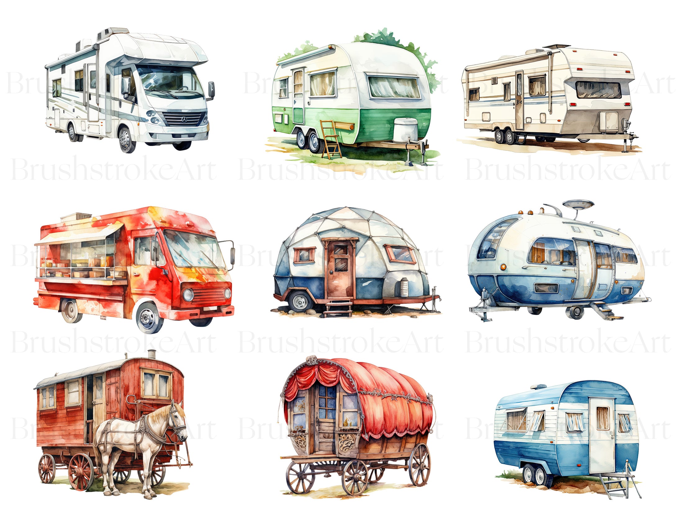 Watercolor Caravan Clipart, Vehicle PNG, Camping, Adventure, Travel ...