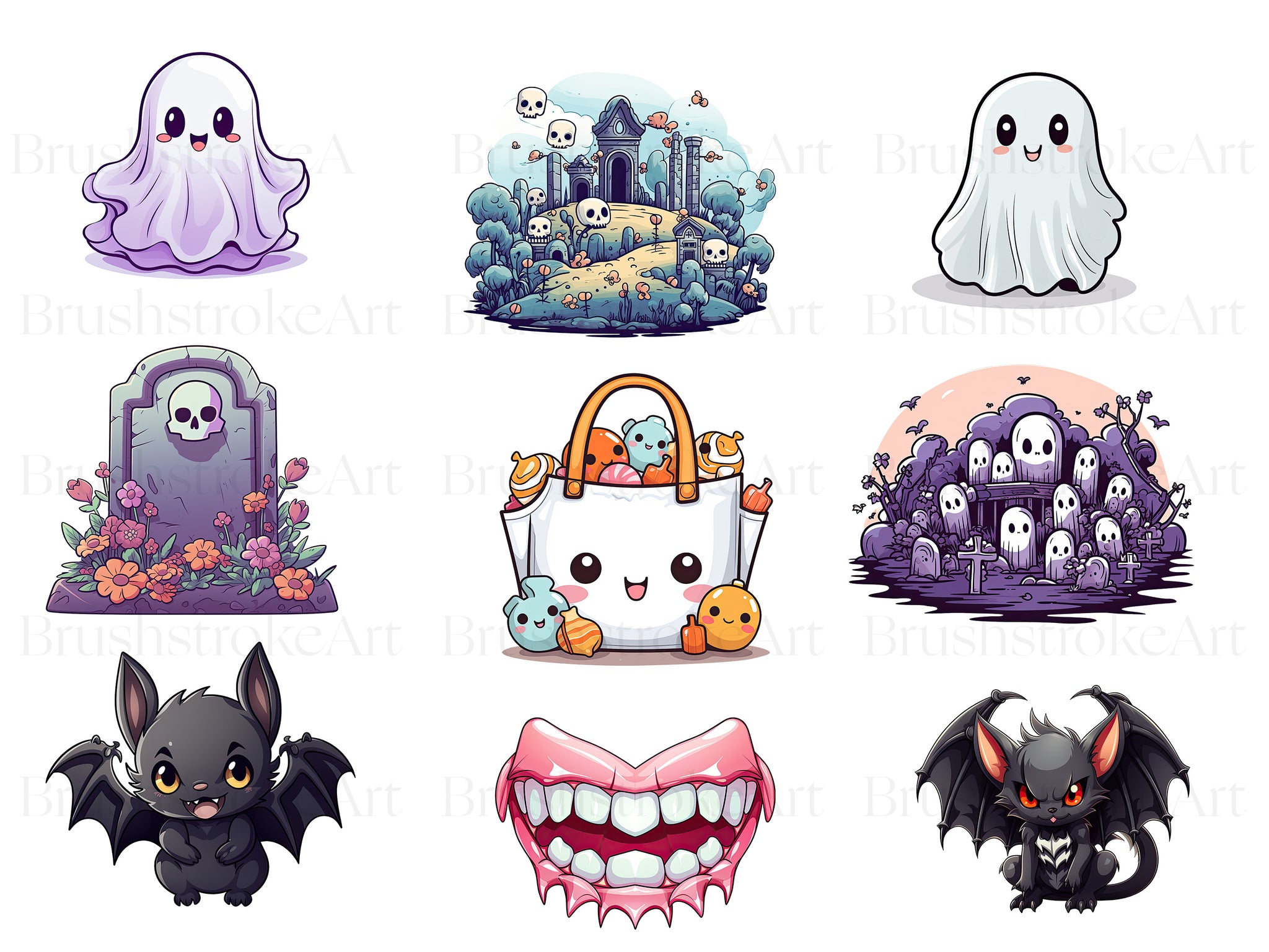 Kawaii Watercolor Halloween Clipart, Vampire, Witch PNG, Halloween Pum ...
