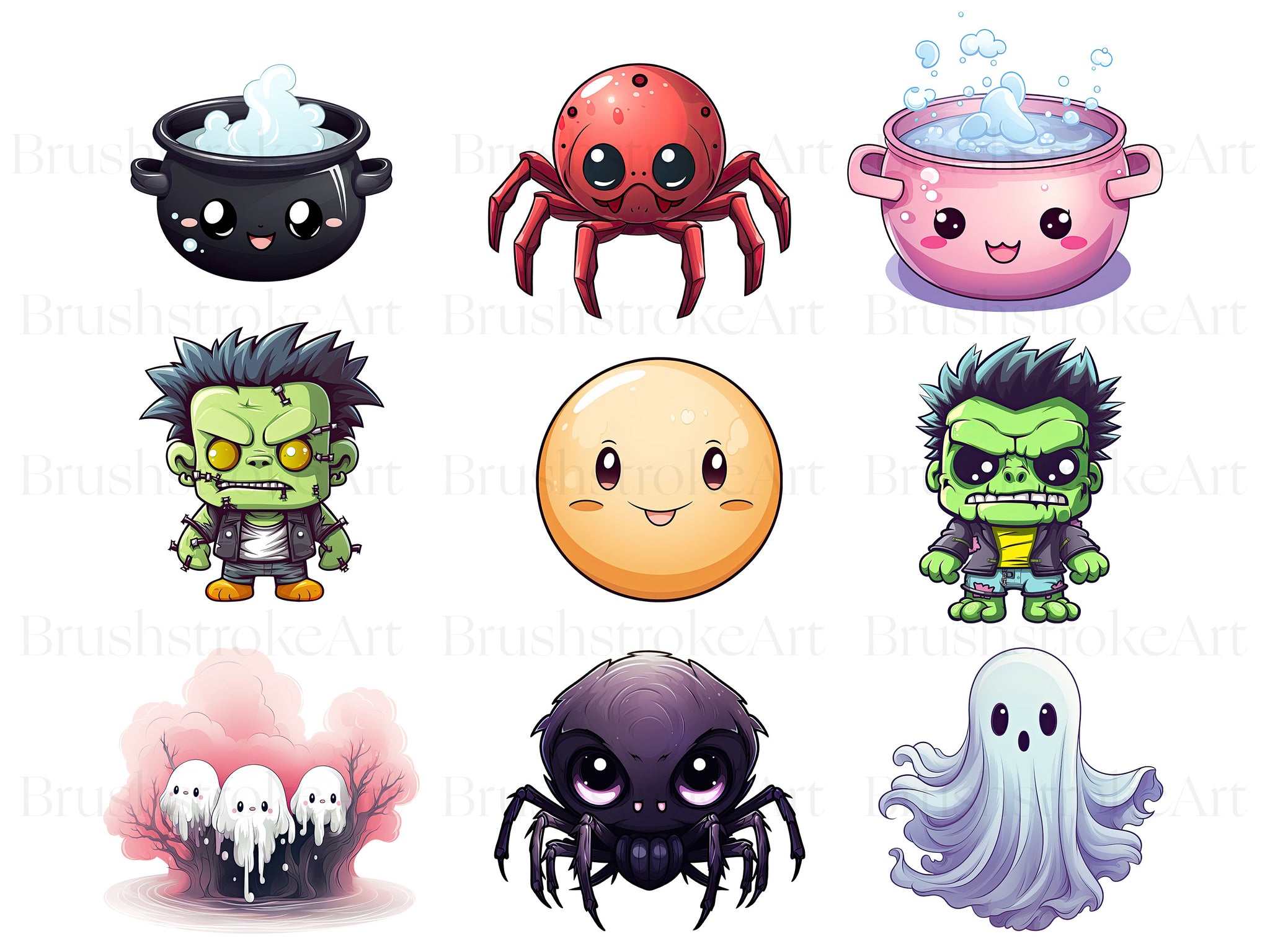 Kawaii Watercolor Halloween Clipart, Vampire, Witch PNG, Halloween Pum ...