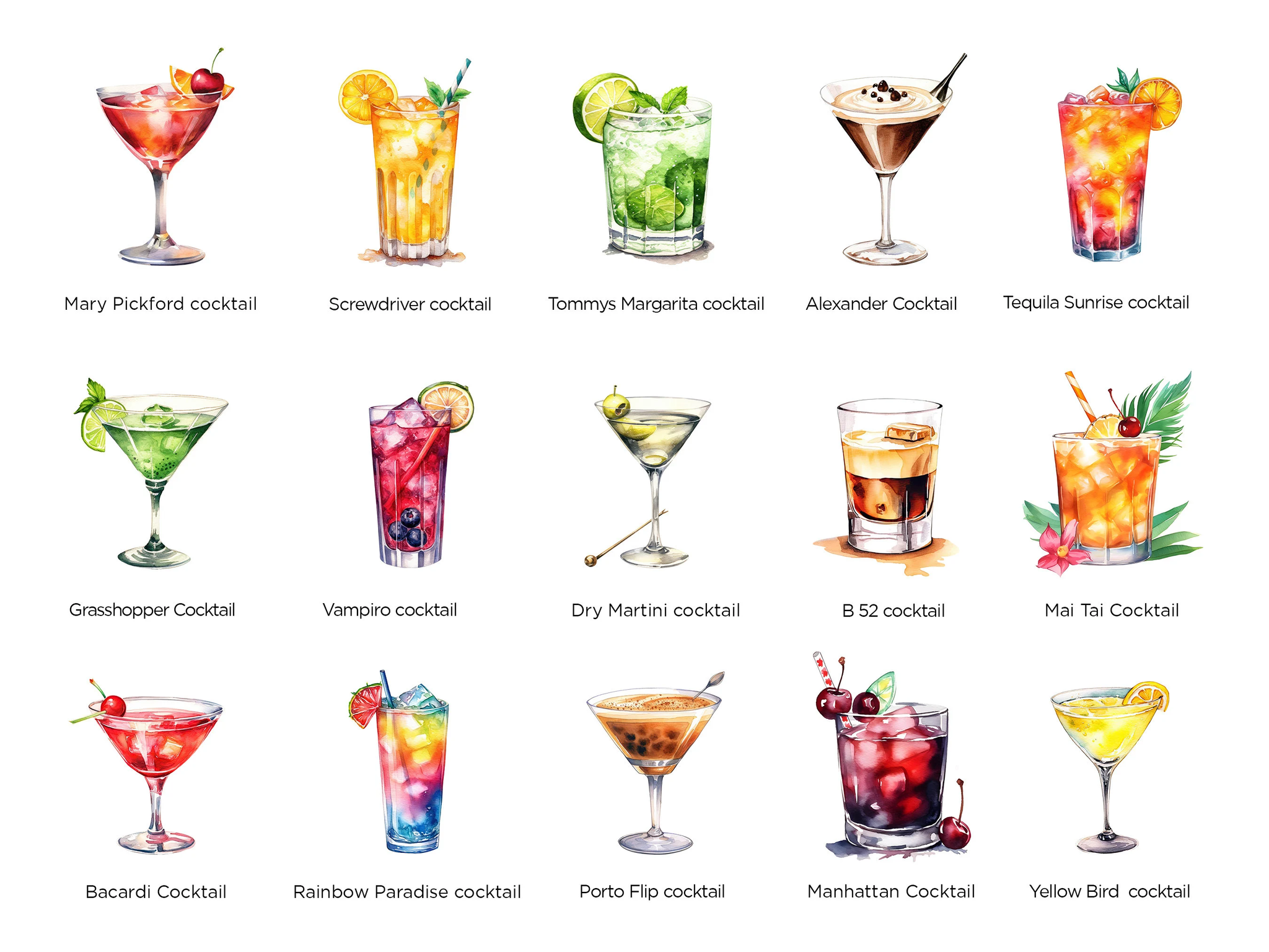 77 Cocktail Clipart, Drinks Illustration, Signature Drink Menu, Cockta ...